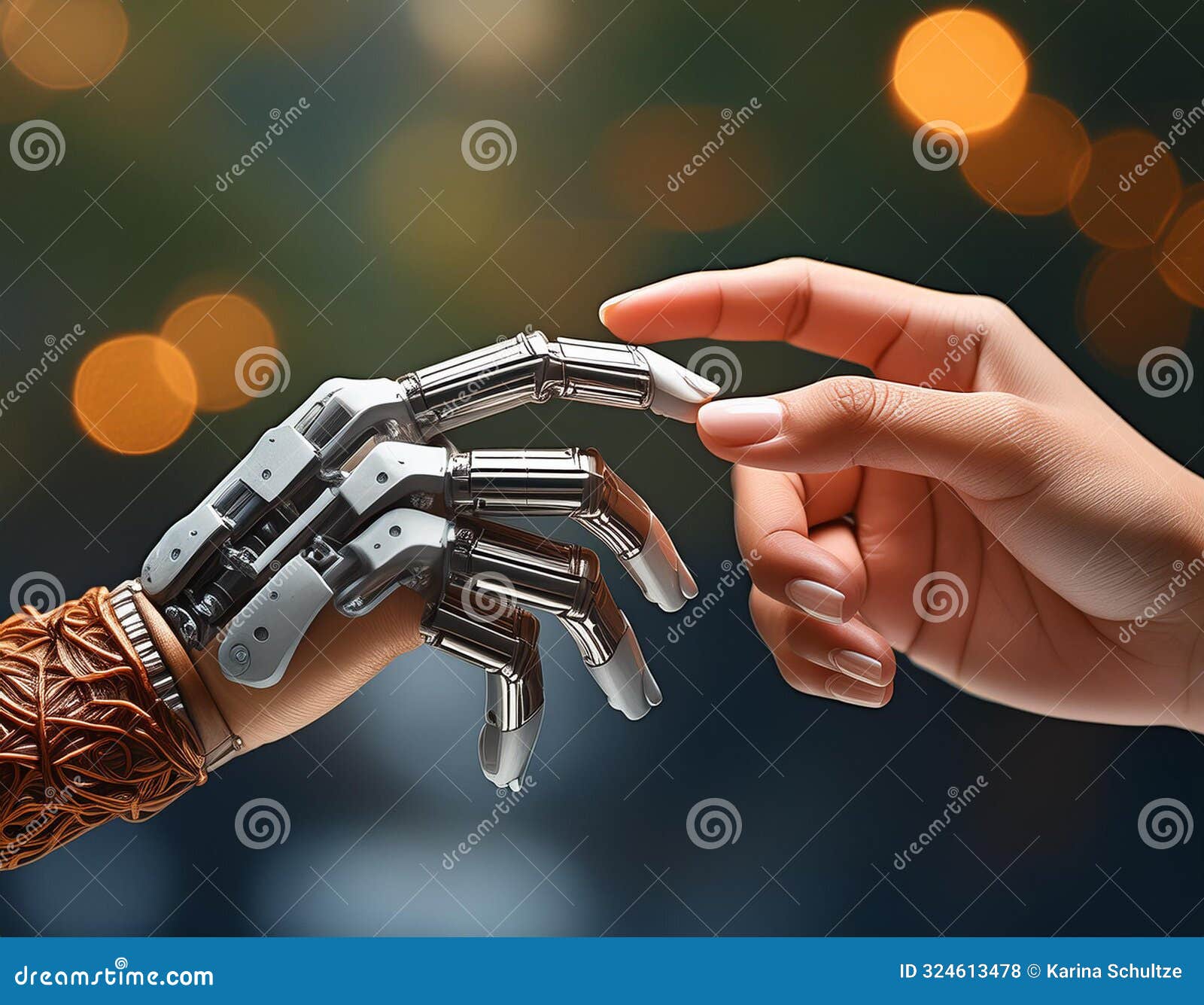A Robot Hand is Touching a Human Hand Stock Illustration - Illustration ...
