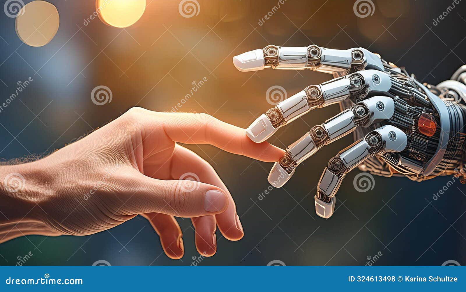 A Robot Hand is Touching a Human Hand Stock Illustration - Illustration ...