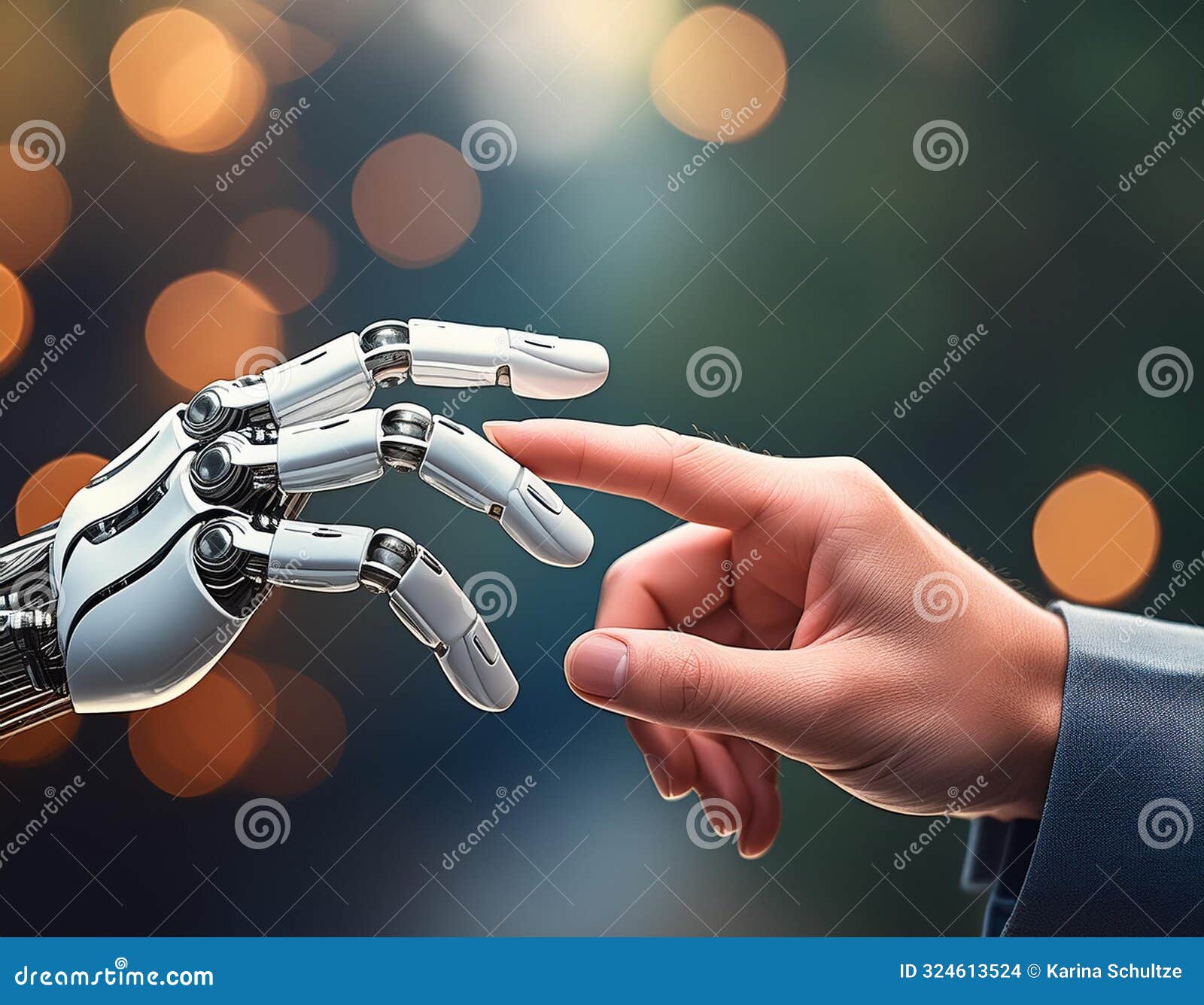 A Robot Hand is Touching a Human Hand Stock Illustration - Illustration ...