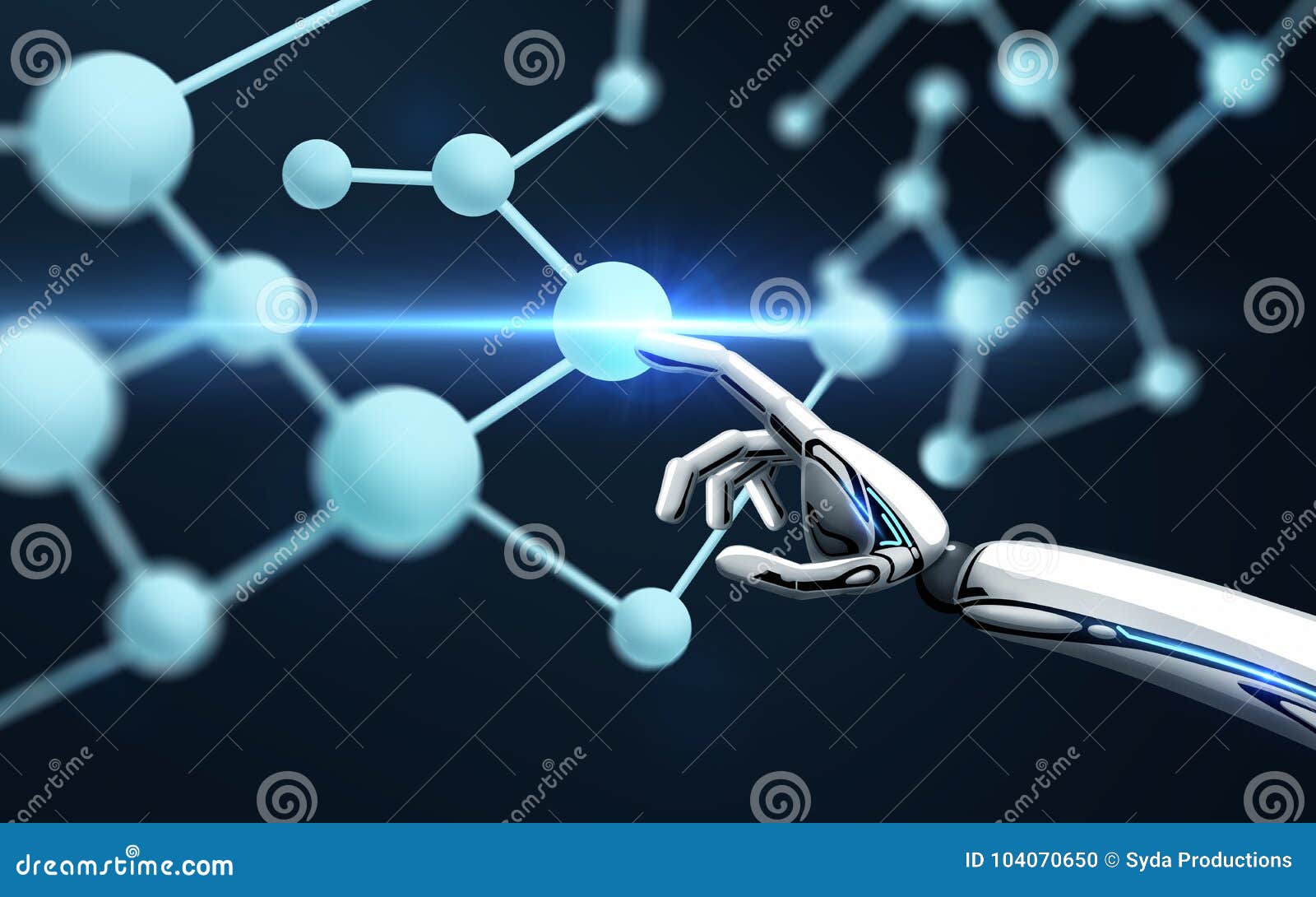 Robot Hand Touching Molecule Formula Stock Illustration - Illustration ...