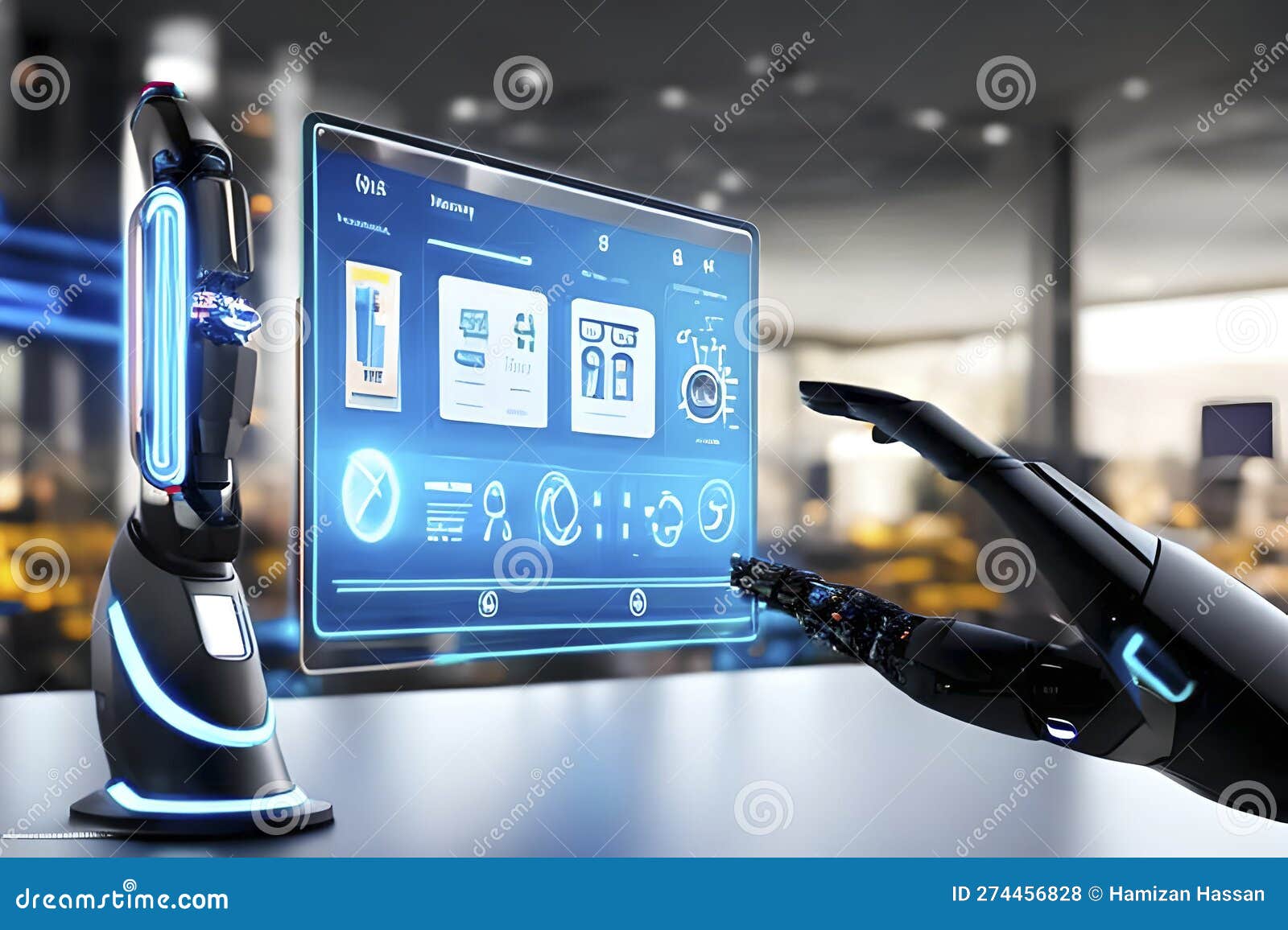 Robot Hand on Touchscreen Panel Stock Illustration - Illustration of ...