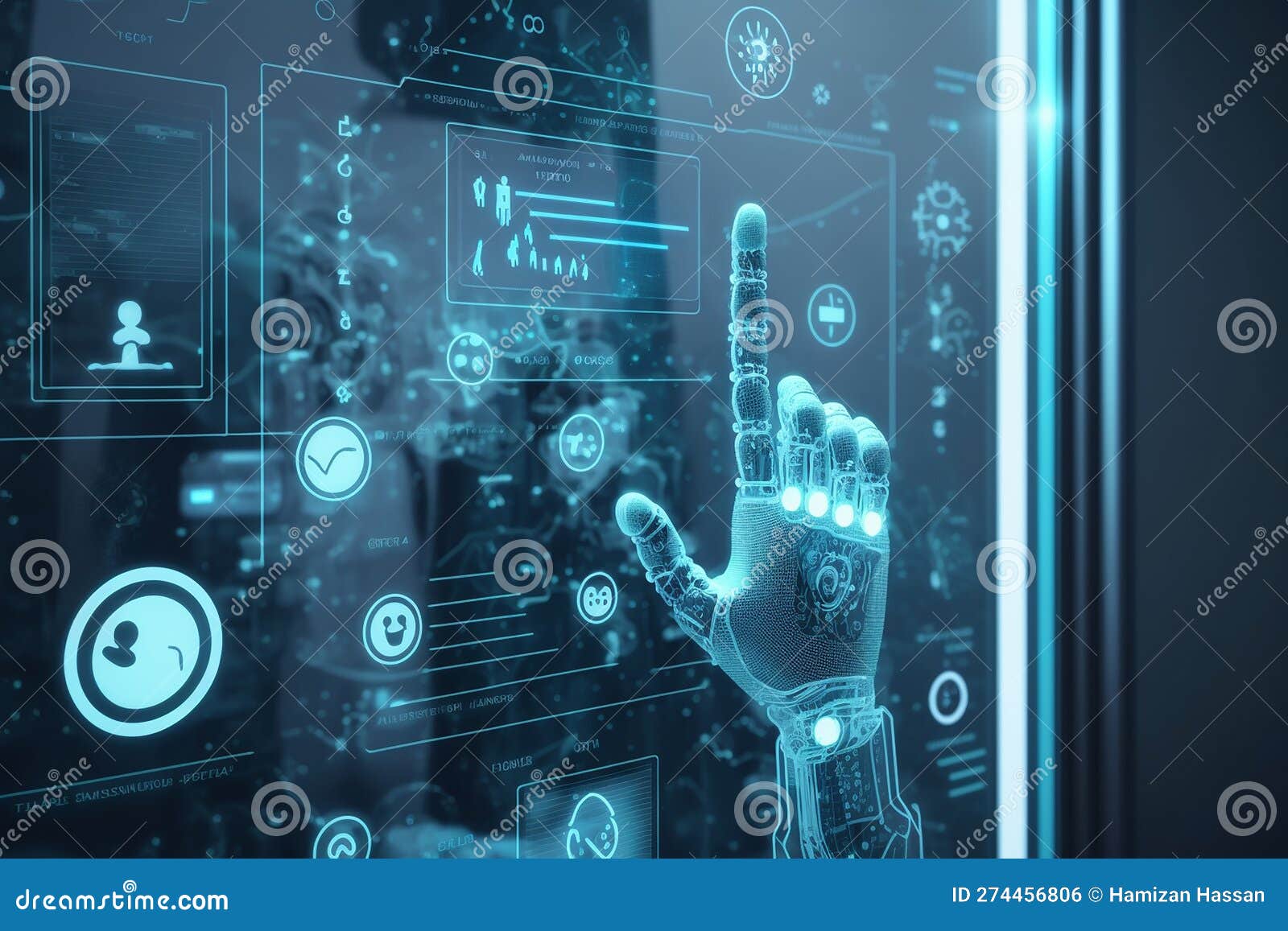 Robot Hand on Touchscreen Panel Stock Illustration - Illustration of ...