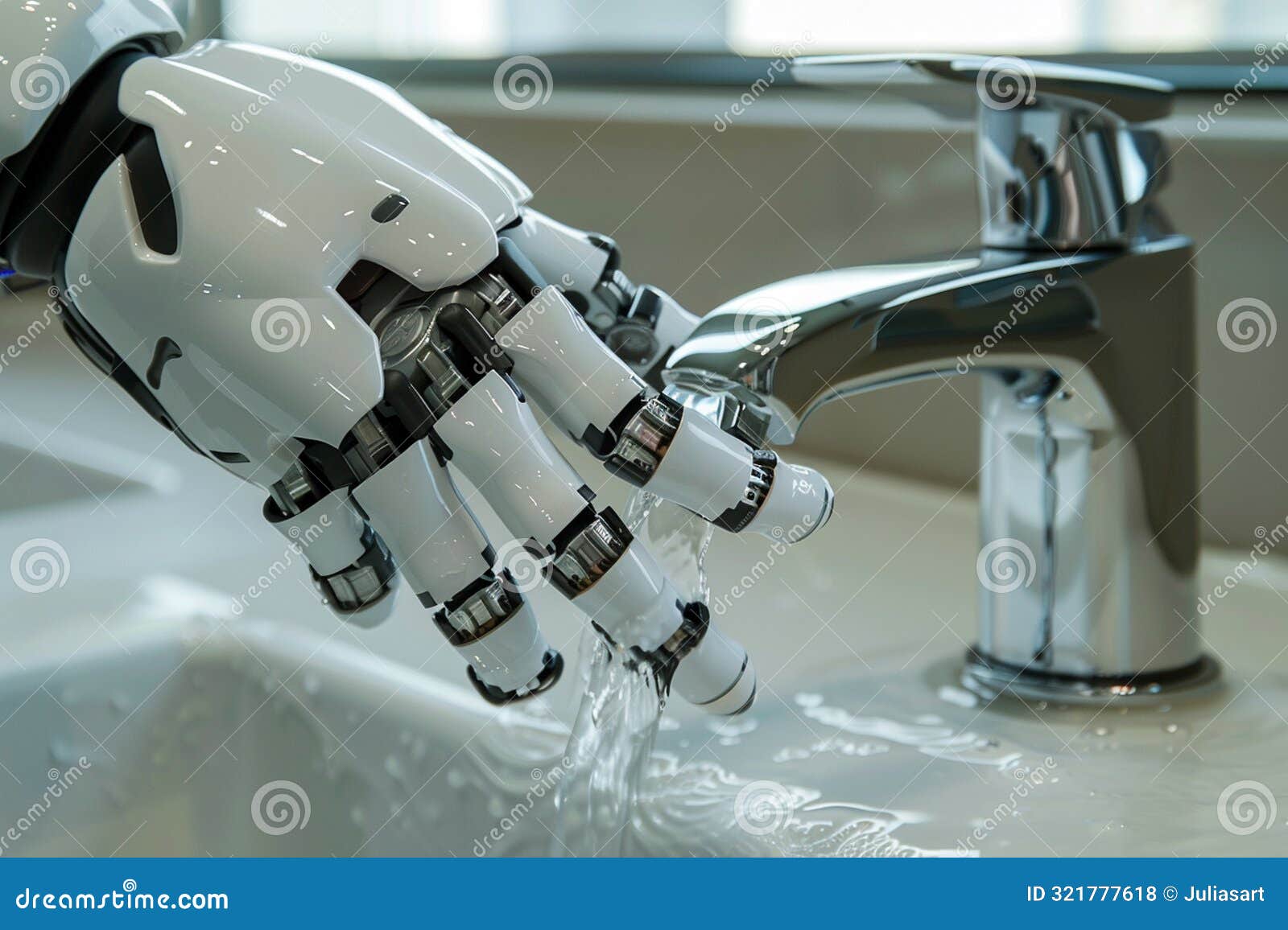 Robot Hand Turns Off the Water. Save Water Concept. Generative AI Stock ...