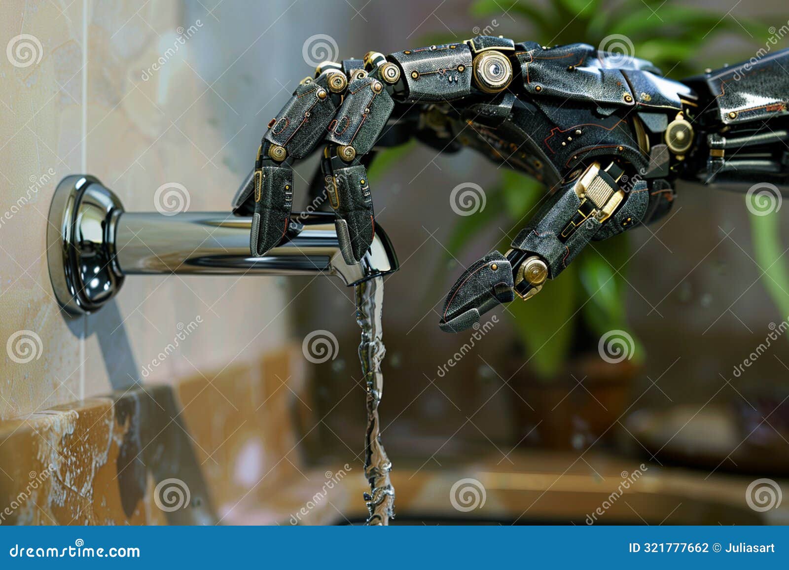 Robot Hand Turns Off the Water. Save Water Concept. Generative AI Stock ...