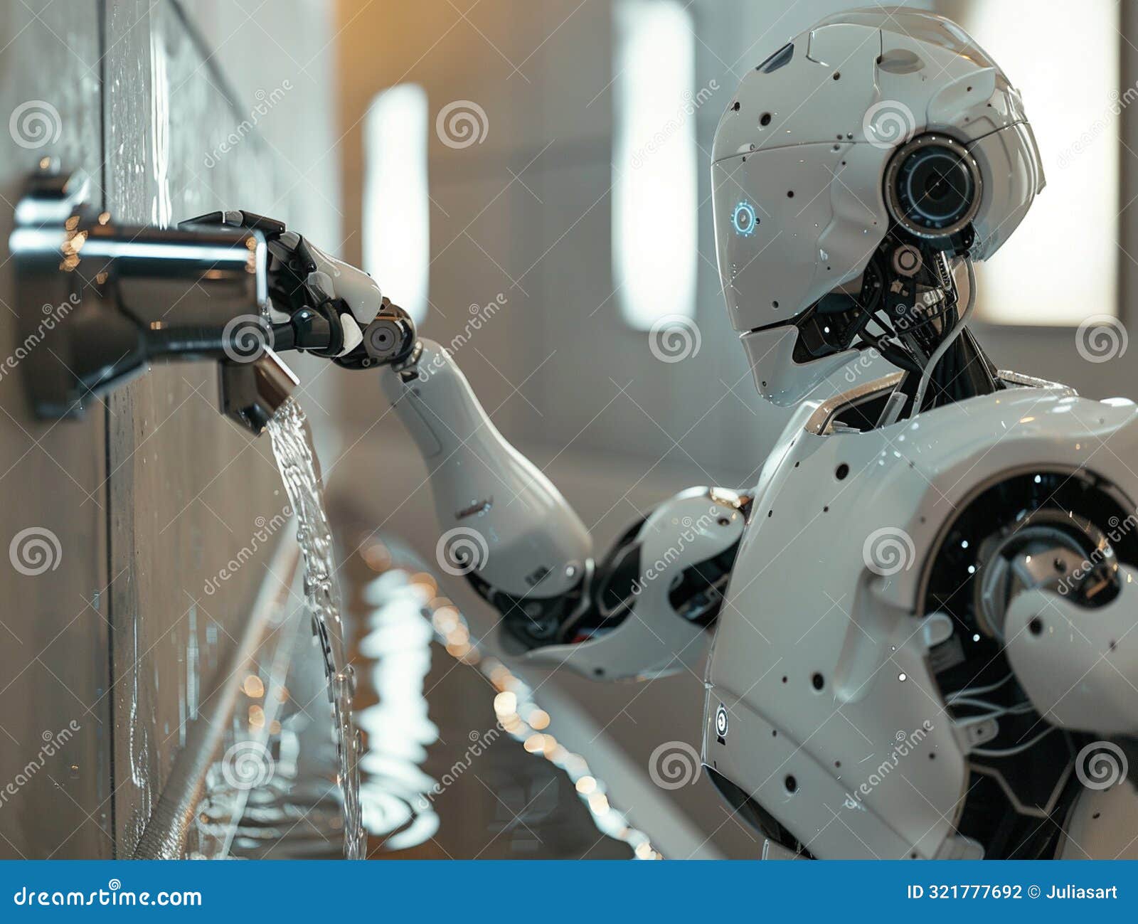 Robot Hand Turns Off the Water. Save Water Concept. Generative AI Stock ...