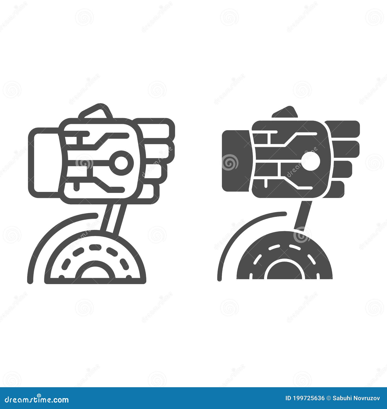 Robot Hand Turns on Switch Line and Solid Icon, Robotization Concept ...