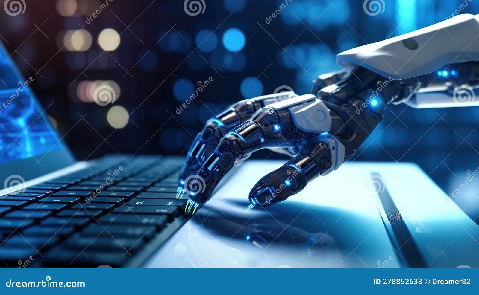 Robot Hand Typing On The Computer. The Concept Of Artificial ...