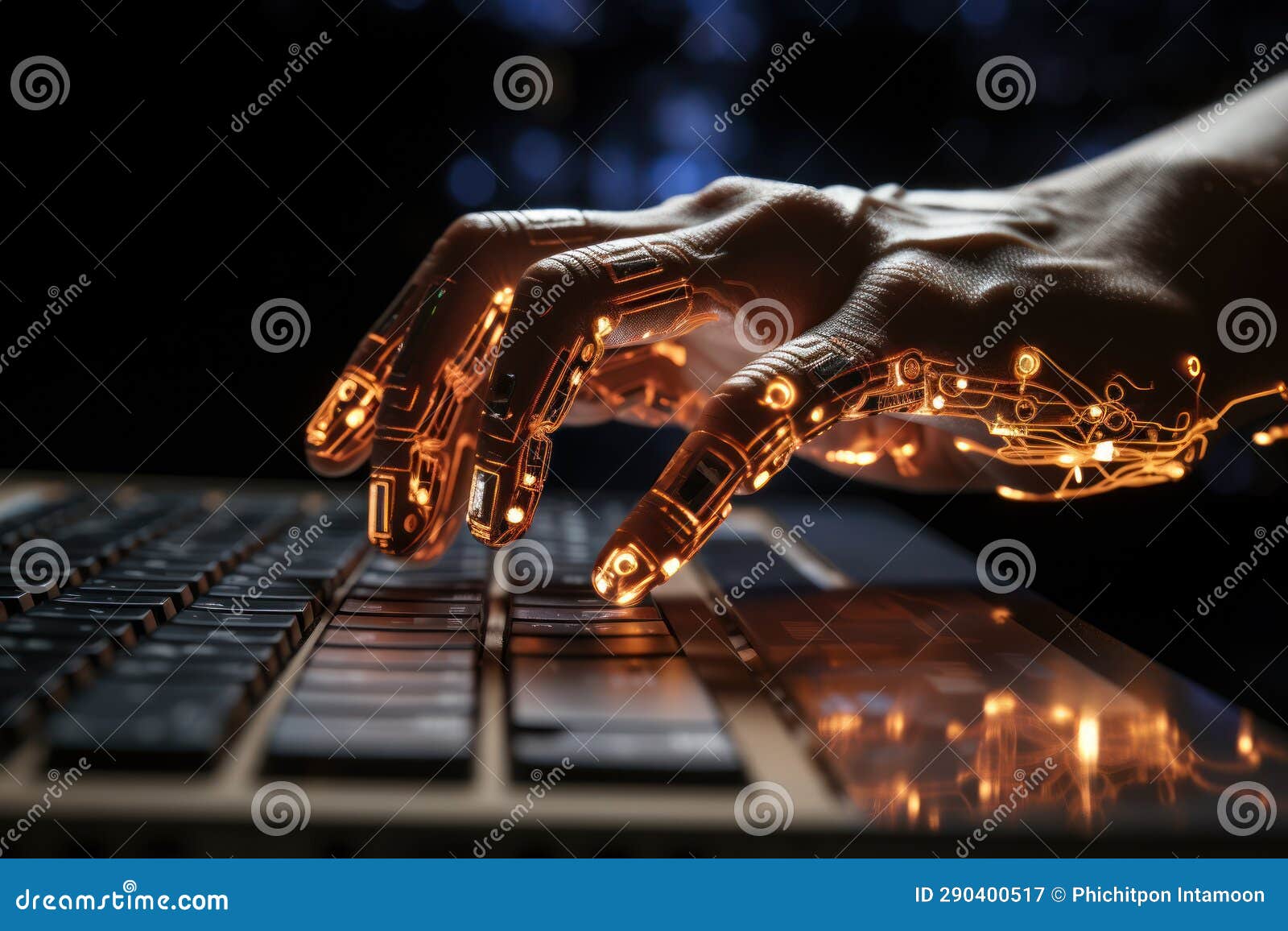 Robot Hand Typing On The Computer Generative Ai Stock Image Image Of Industry Network 290400517
