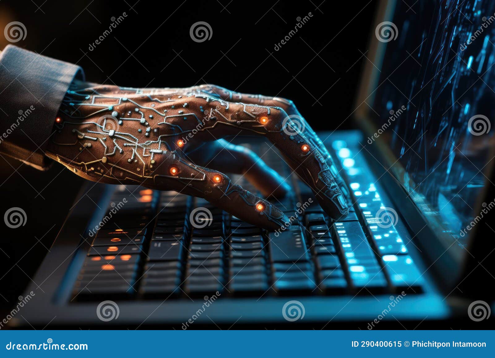 Robot Hand Typing on the Computer. Generative AI Stock Illustration ...
