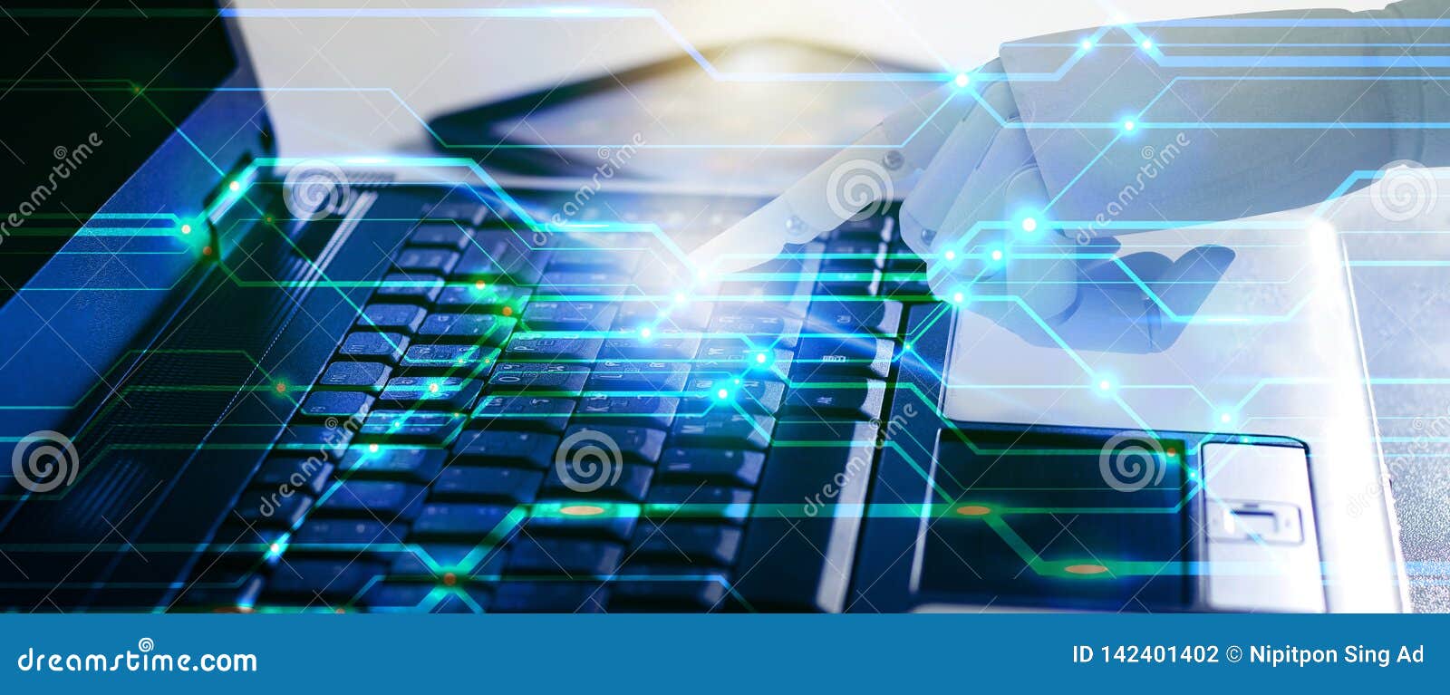 Robot Hand Use Laptop Computer, Artificial Intelligence Technology ...