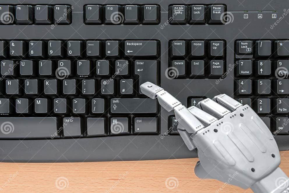 Robot Hand Using a Keyboard Stock Photo - Image of touching, internet ...