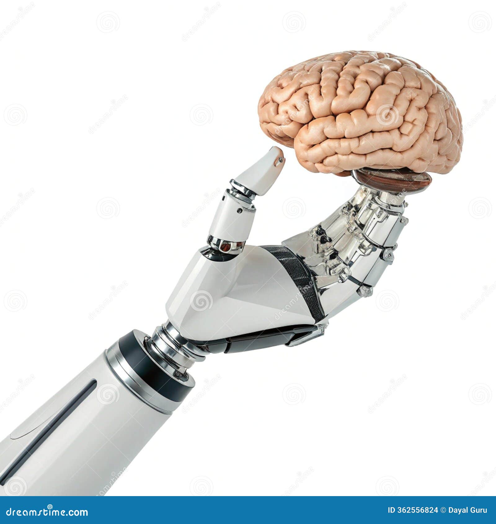 Robot Hand with Virtual Brain Isolated on Transparent Background Stock ...