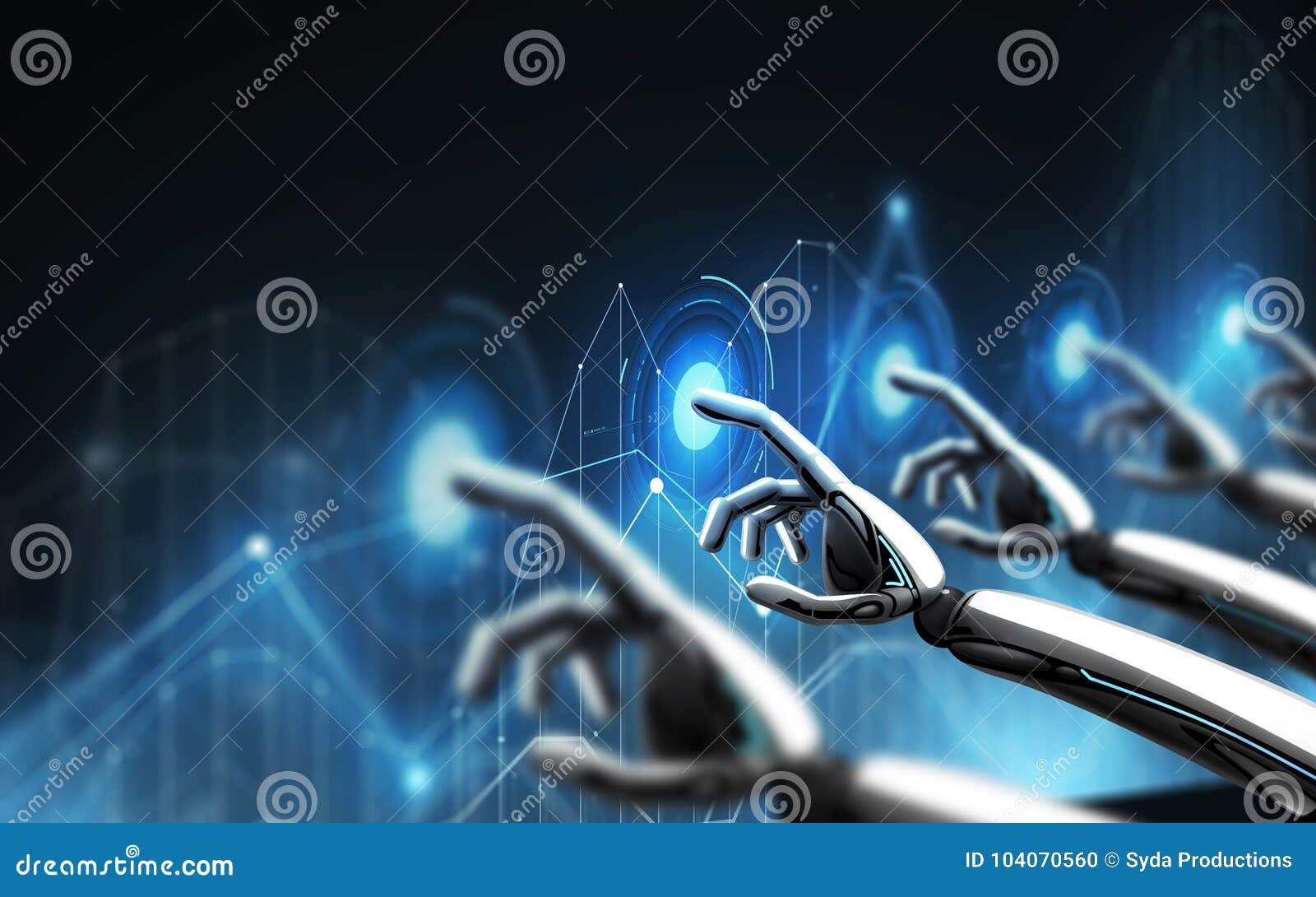 Robot Hands with Diagram Charts Projection Stock Illustration ...