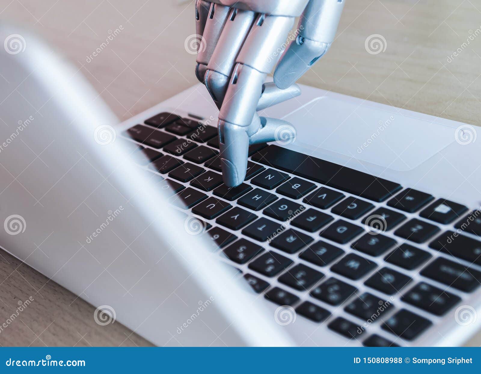 Robot Hands and Fingers Point To Laptop Button Advisor Chatbot Robotic ...