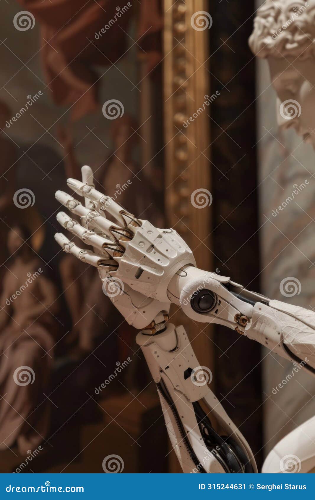 A Robot with Hands Folded in Prayer Pose Next To a Painting, AI Stock ...
