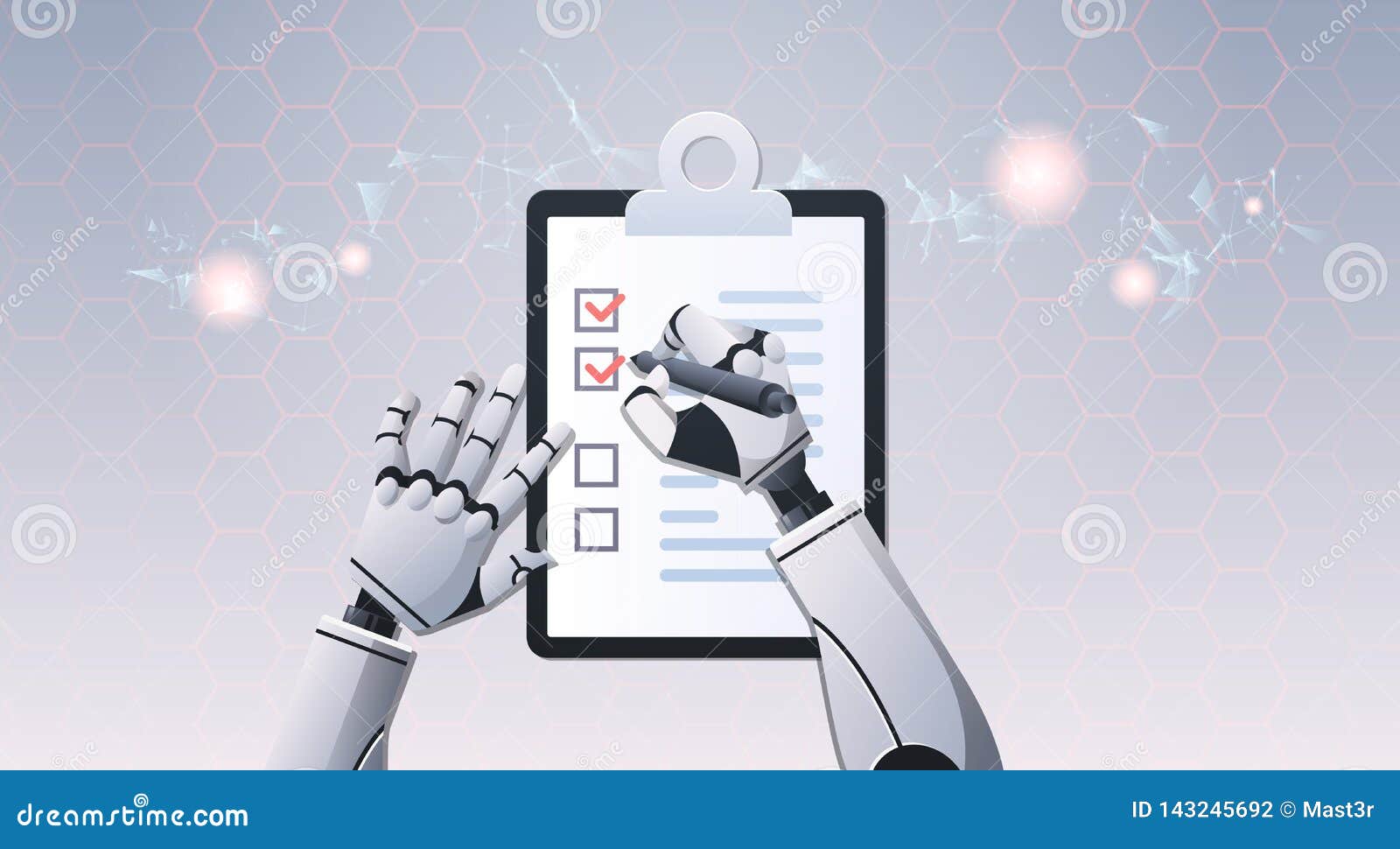 Robot Hands Holding Check List Paper Document Ticking Off Check Boxes ...