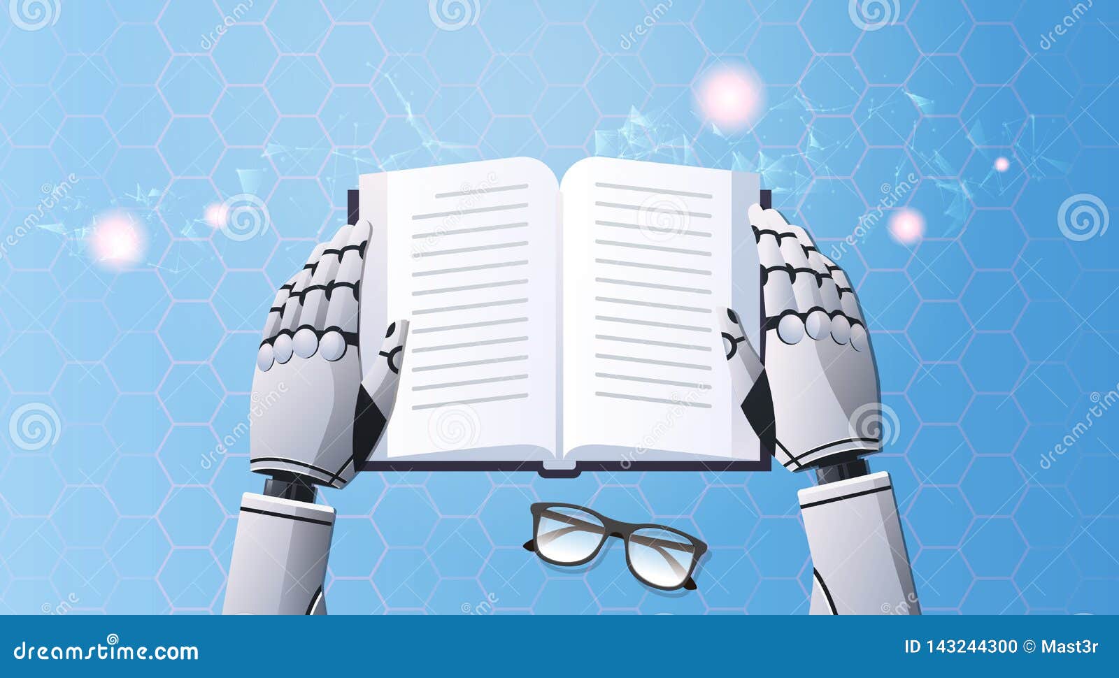 Robot Hands Holding Note Book Humanoid Reading Text Top Angle View ...