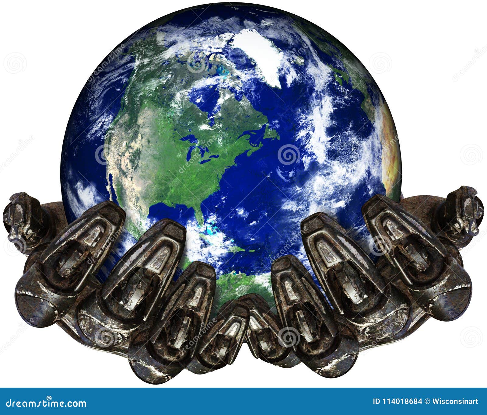 Robot Hands Holding Earth Isolated, Technology, Environment Stock Photo ...