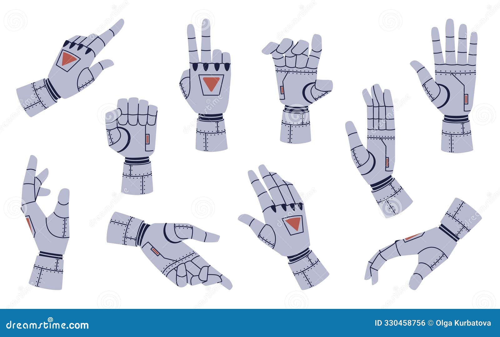 Robot Hands. Mechanical Cyborg Arms, Different Gestures, Flat Limbs ...
