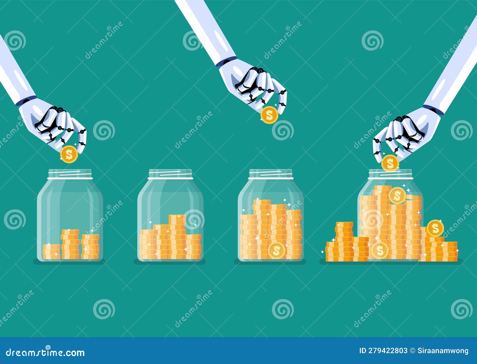 Saving Jars Labeled Now And Future Filled With Coins Symbolize ...