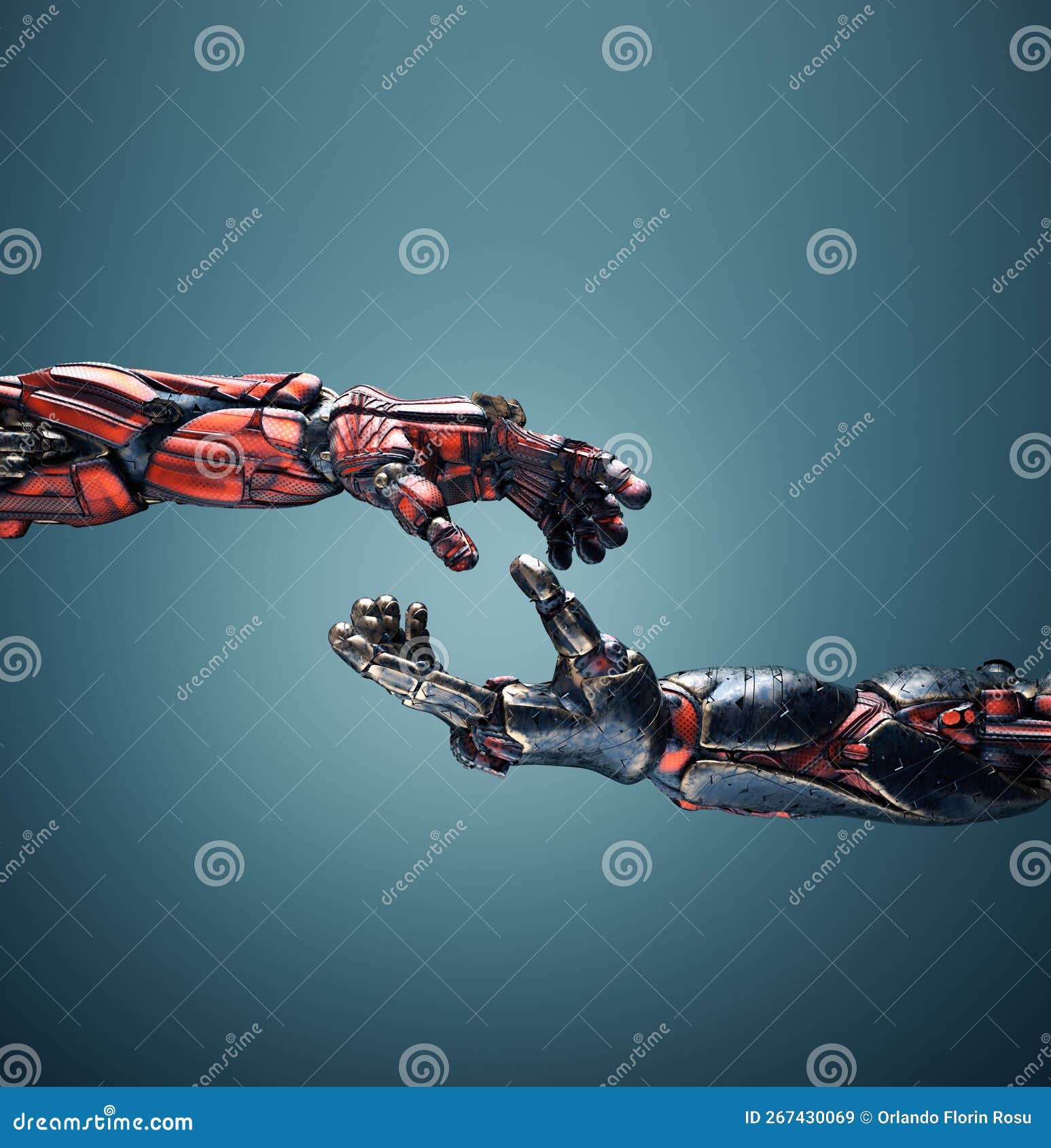 Robot Hands Touch, Artificial Intelligence Concept Stock Illustration ...