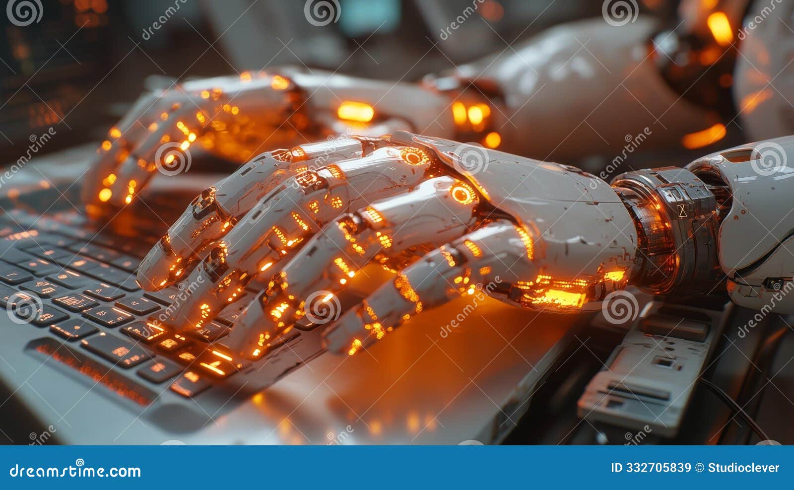 Robot Hands Typing on Keyboard Generative AI Stock Illustration ...