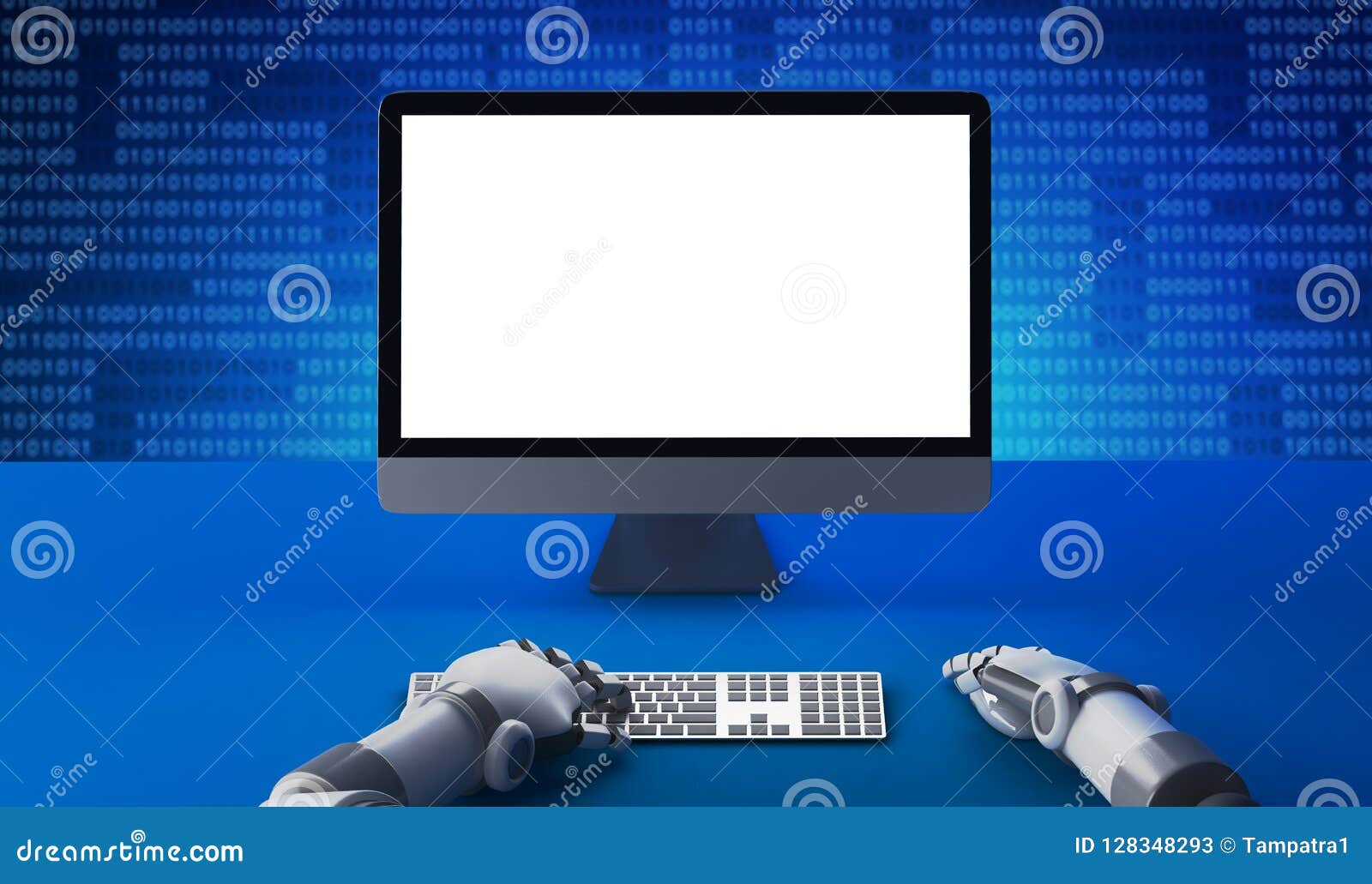 Robot Hands Using Keyboard in Front of a Computer Monitor with B Stock Illustration ...