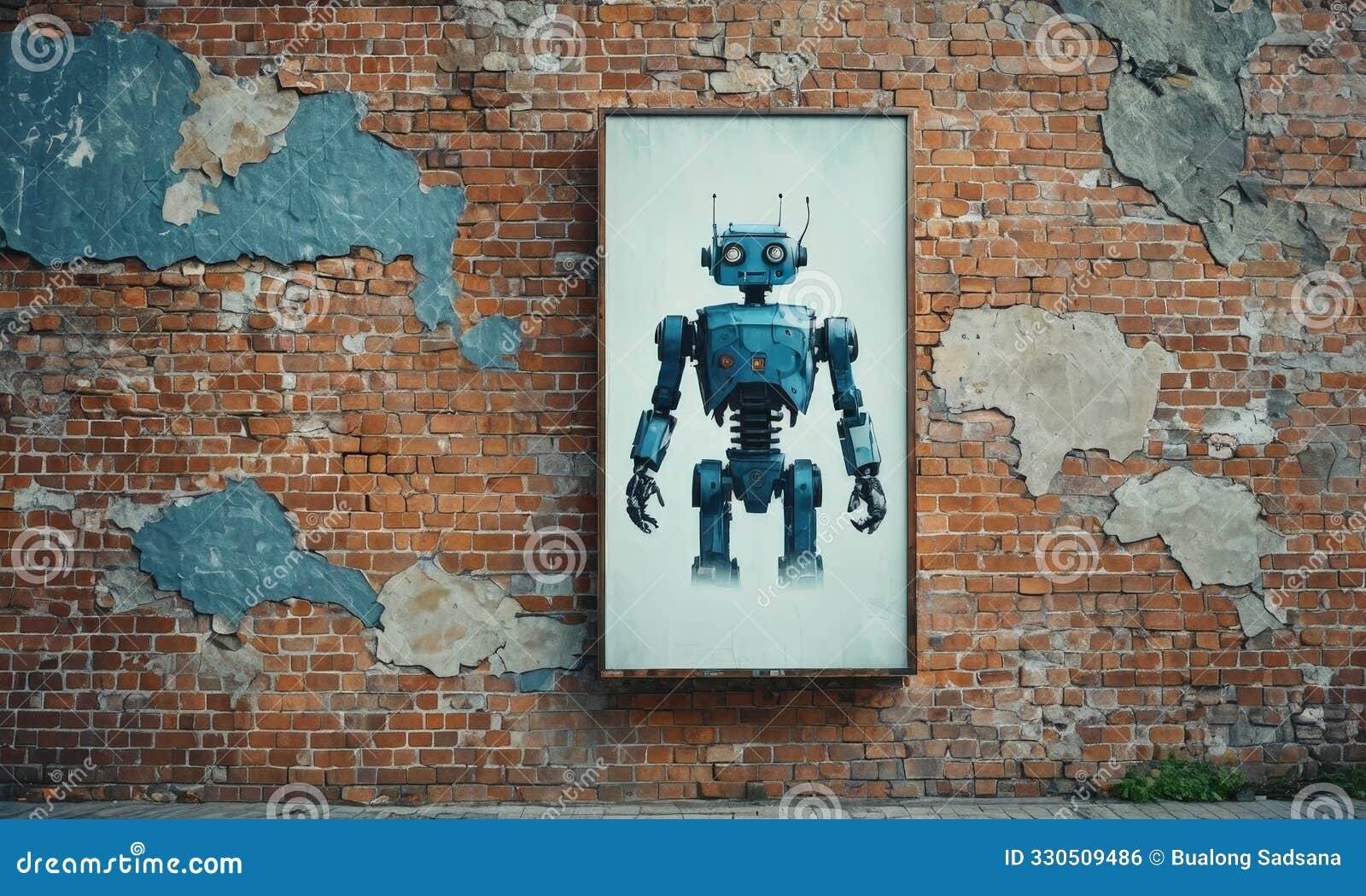 Robot is Hanging on Brick Wall Stock Illustration - Illustration of ...