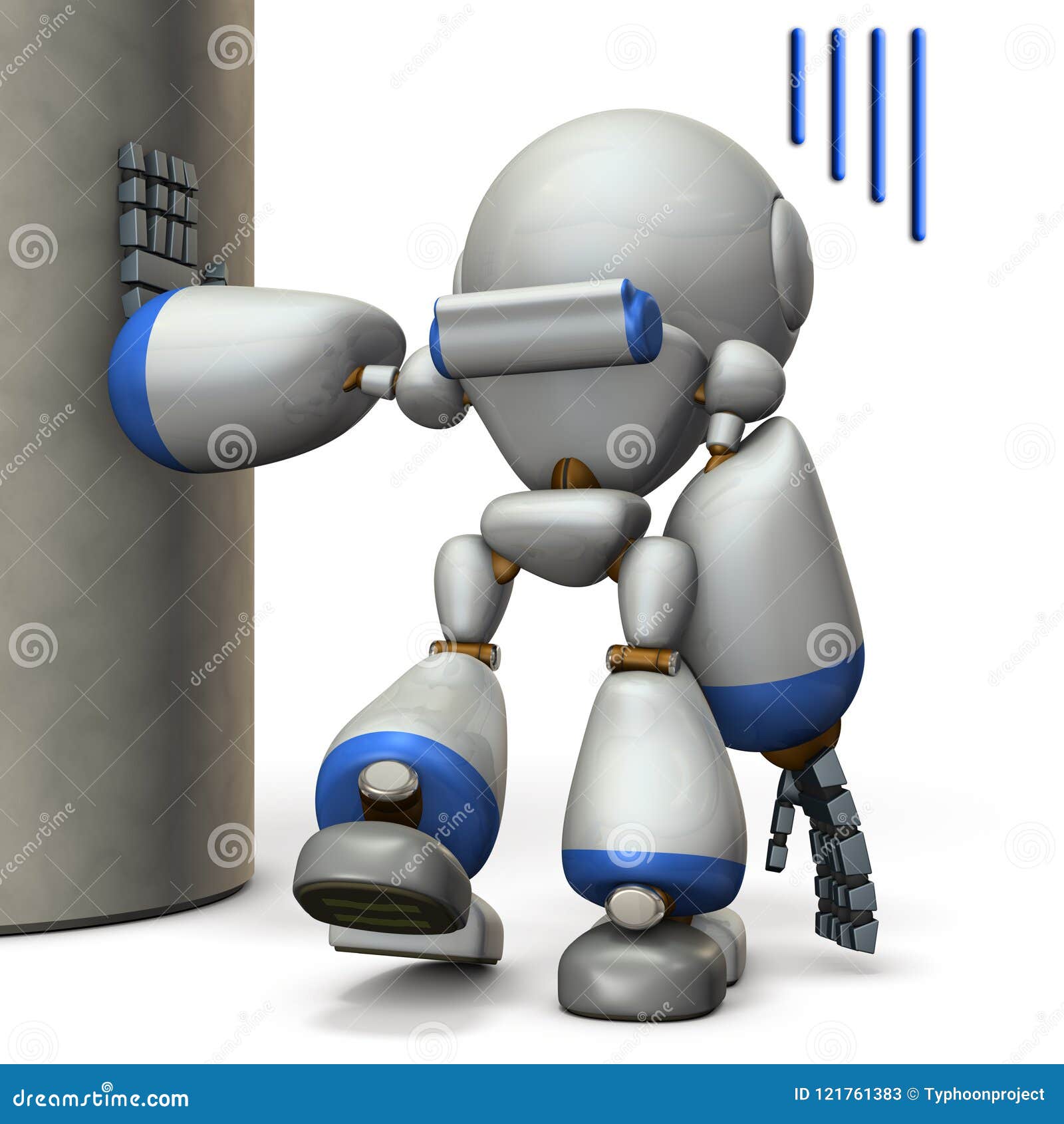 A Robot that is Hanging on a Pillar. he is Exhausted Stock Illustration ...