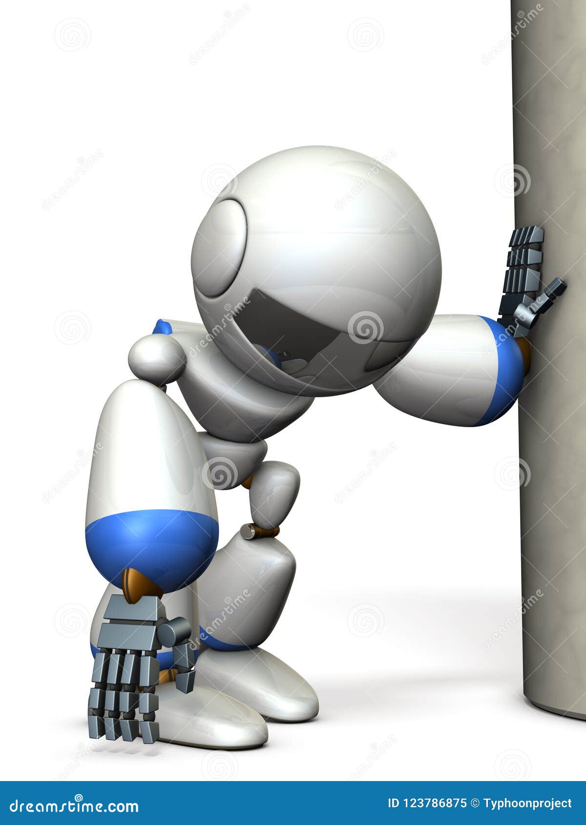A Robot that is Hanging on a Pillar. he is Exhausted Stock Illustration ...