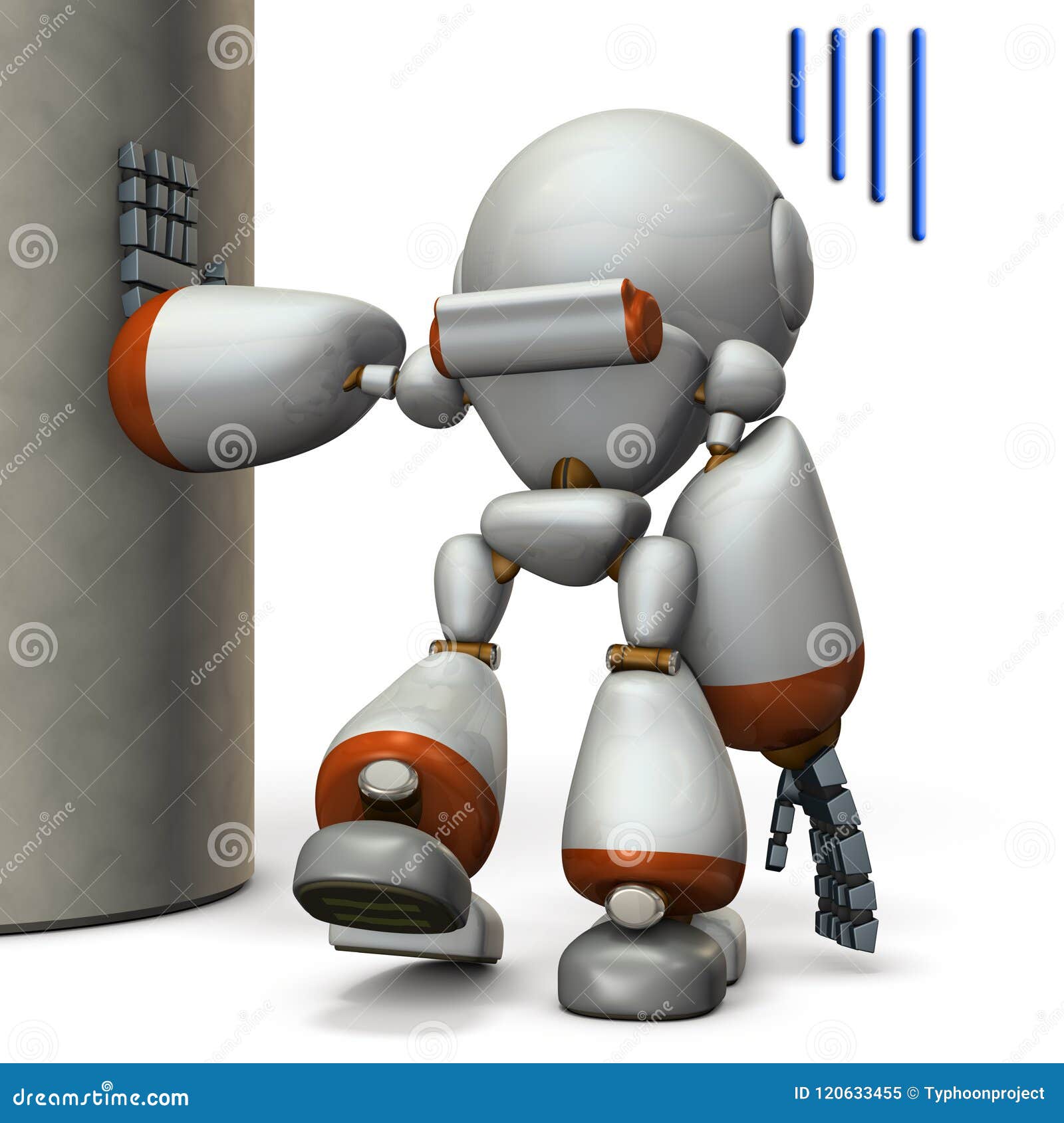 A Robot that is Hanging on a Pillar. he is Exhausted Stock Illustration ...