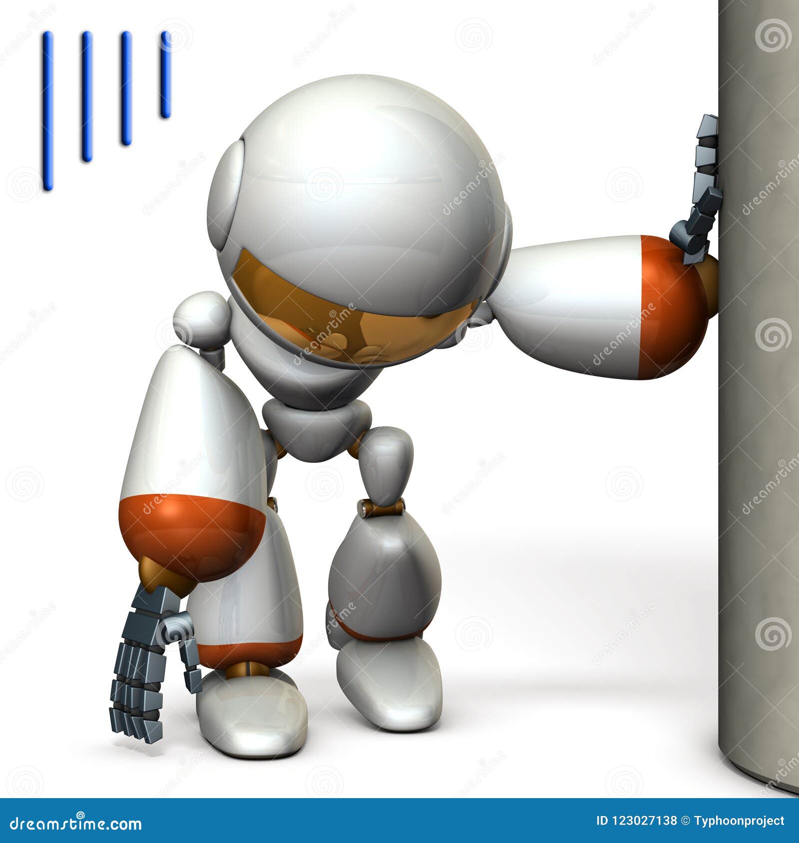 A Robot that is Hanging on a Pillar. he is Exhausted Stock Illustration ...