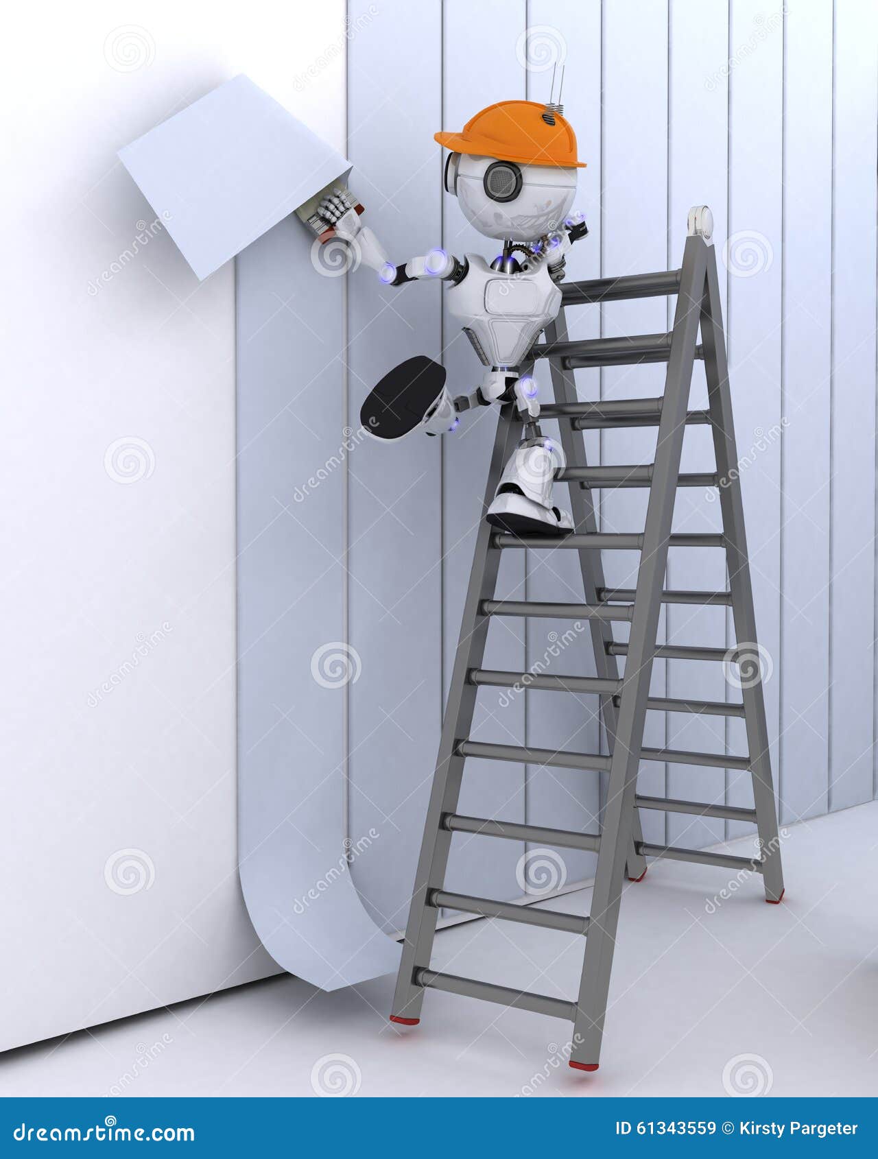 Robot hanging wallpaper stock illustration. Illustration of renovation ...