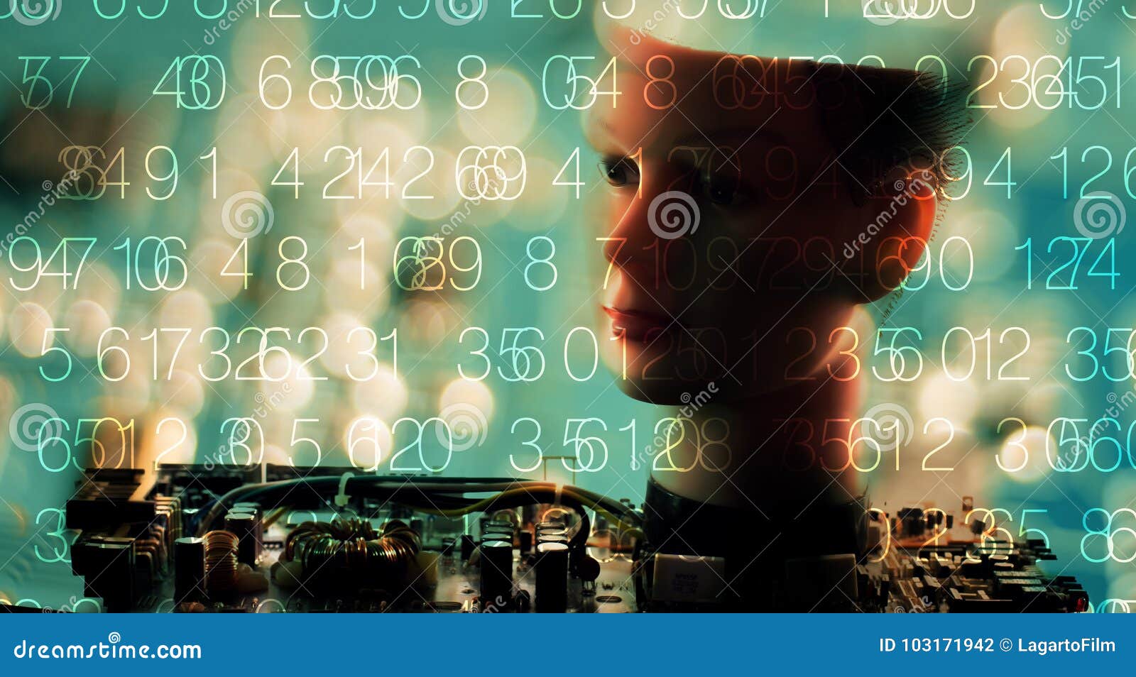 Computer Code Digits and Robot Ai Head Stock Photo - Image of data ...