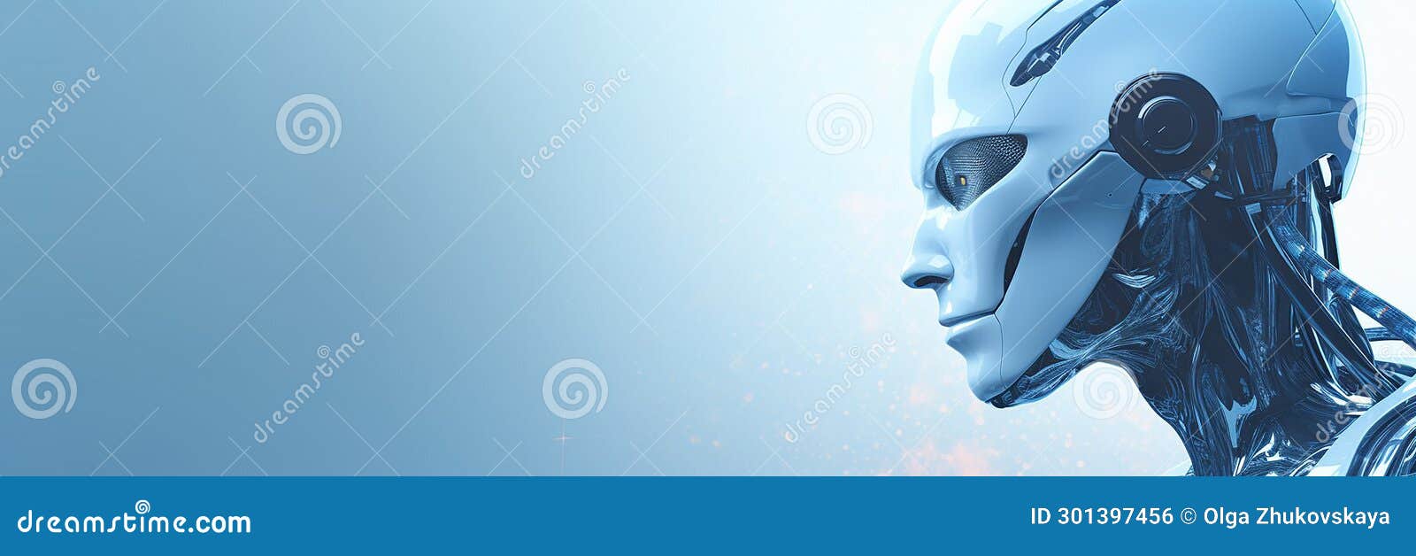Robot Head with Artificial Intelligence on a Blue Background Stock ...