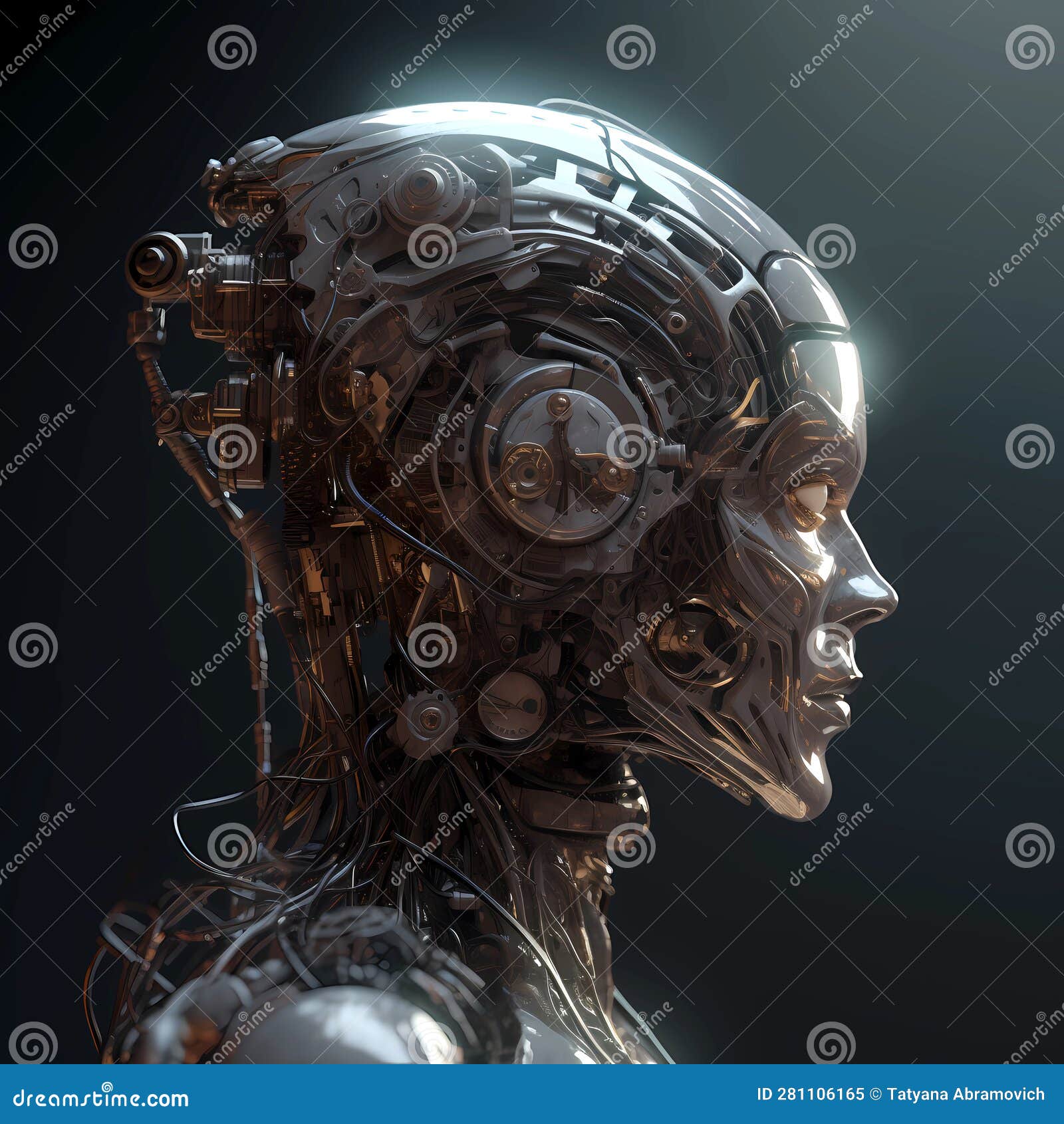 Robot Head on Black Background. Generative AI Stock Illustration ...