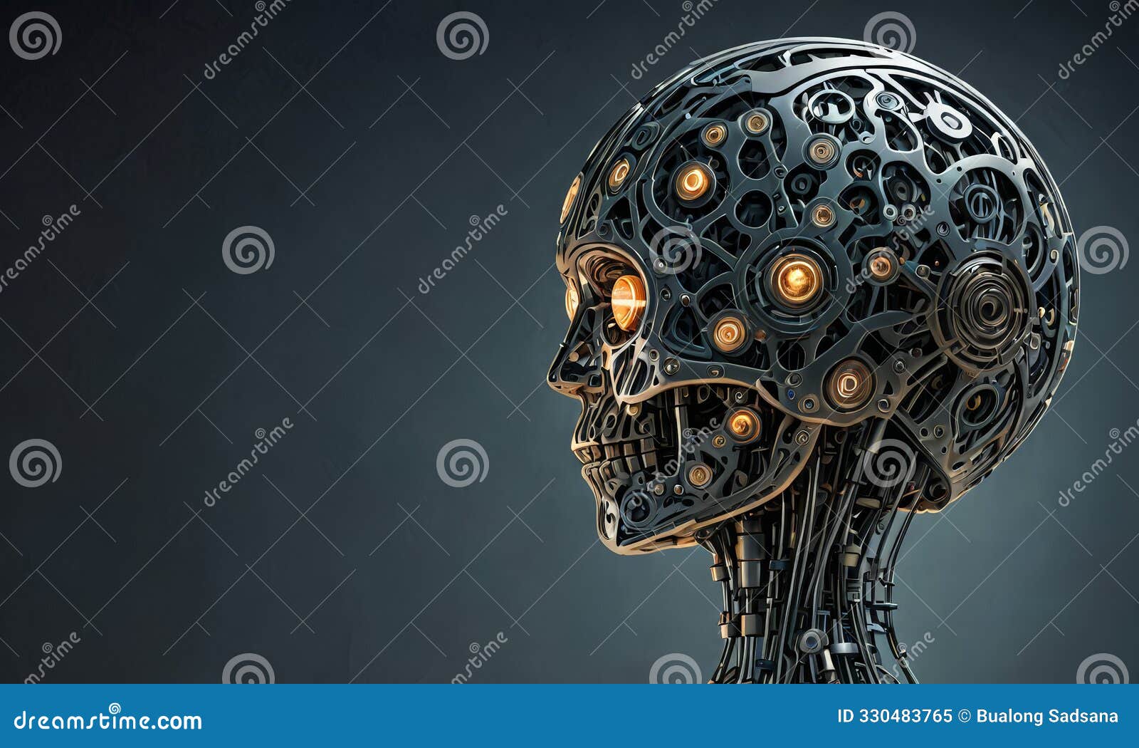 Robot Head with Gears and on it Stock Illustration - Illustration of ...