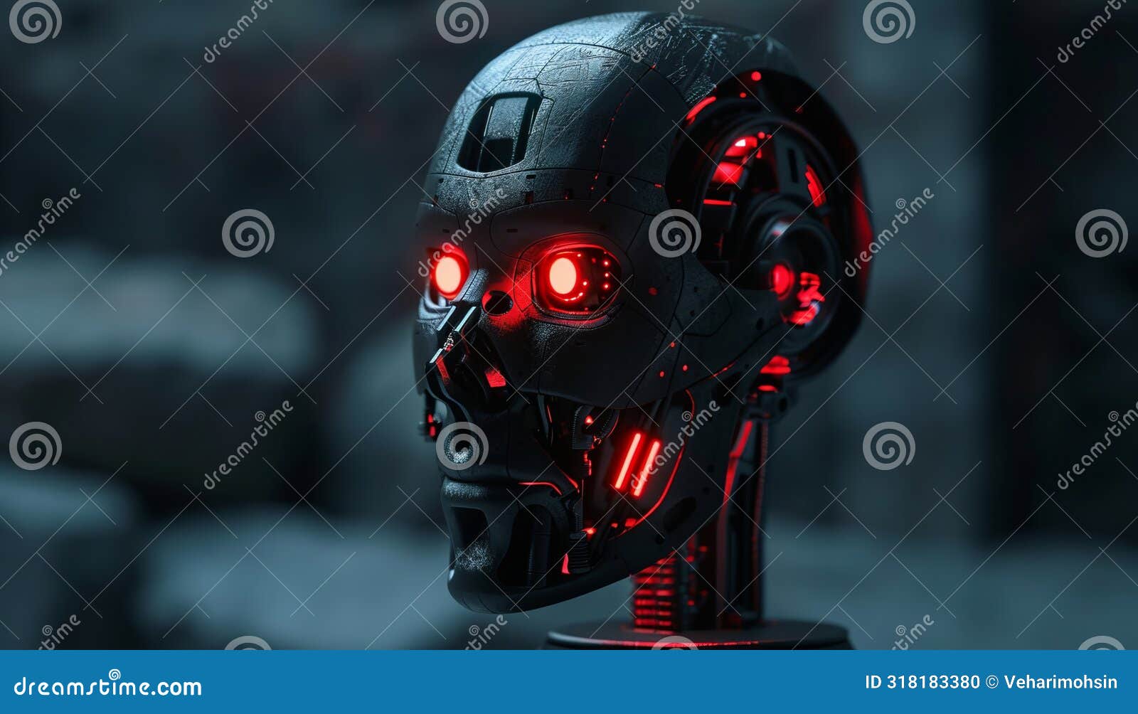 A Robot Head with Glowing Red Eyes Stock Illustration - Illustration of ...
