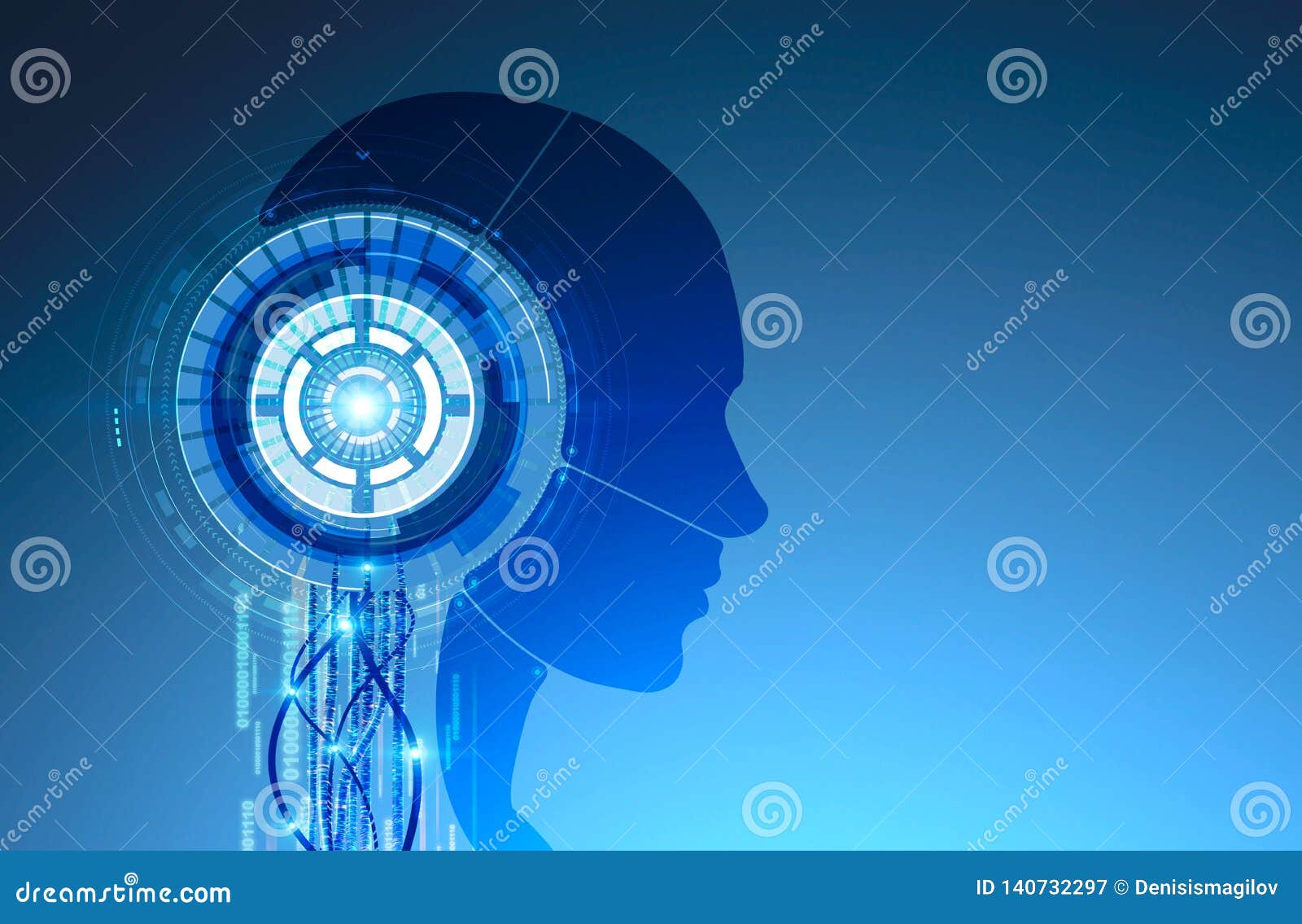 Robot Head with Hud Over Blue Background Stock Illustration ...