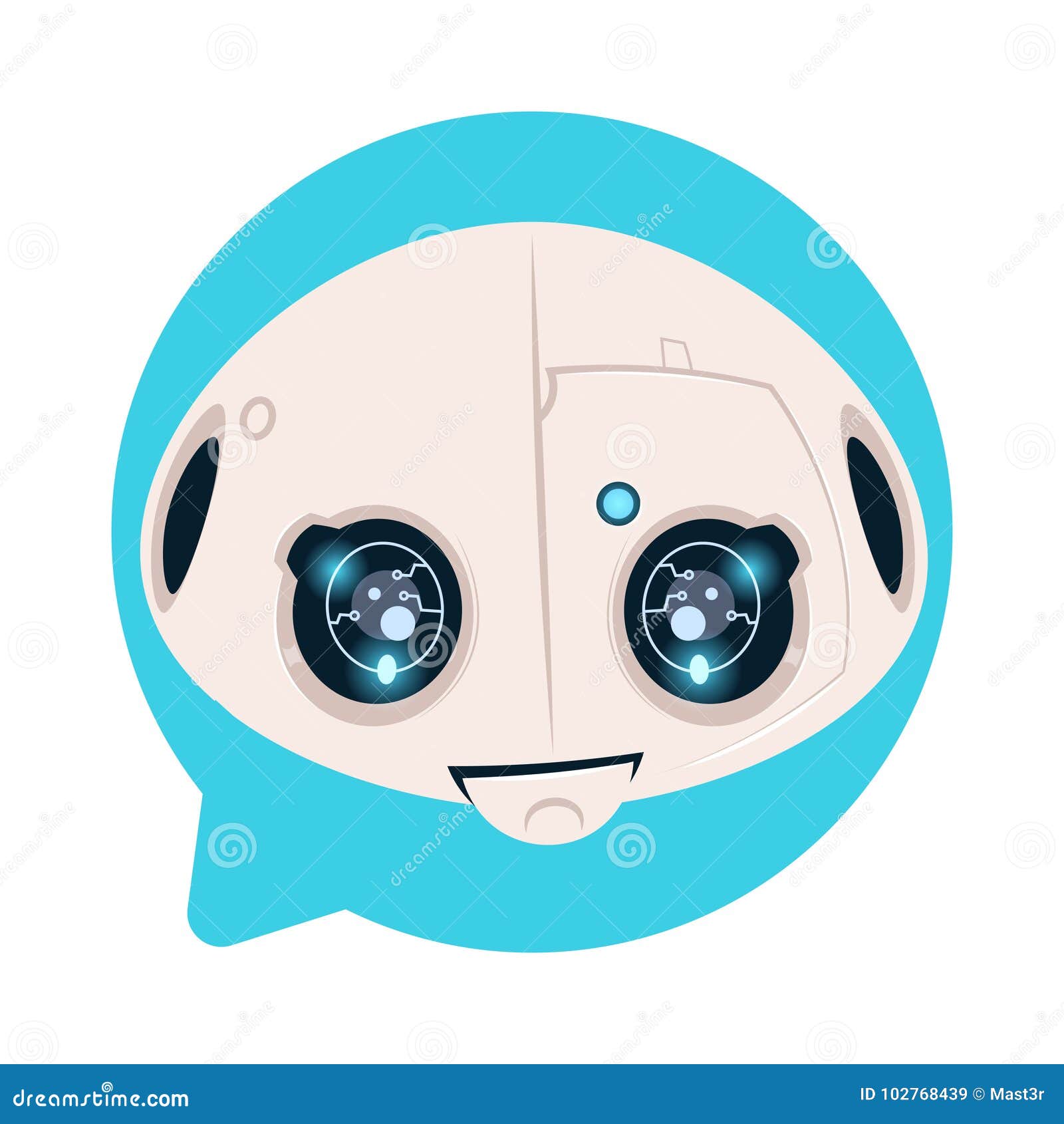 Robot Head Icon in Blue Speech Bubble Support Chat Bot Concept Stock ...