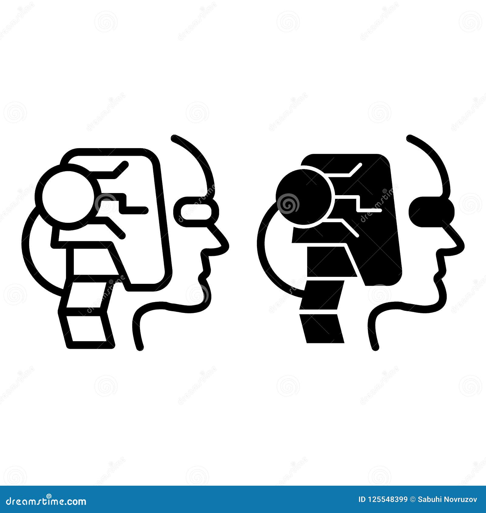 Robot Head Line and Glyph Icon. Face of Android Vector Illustration ...