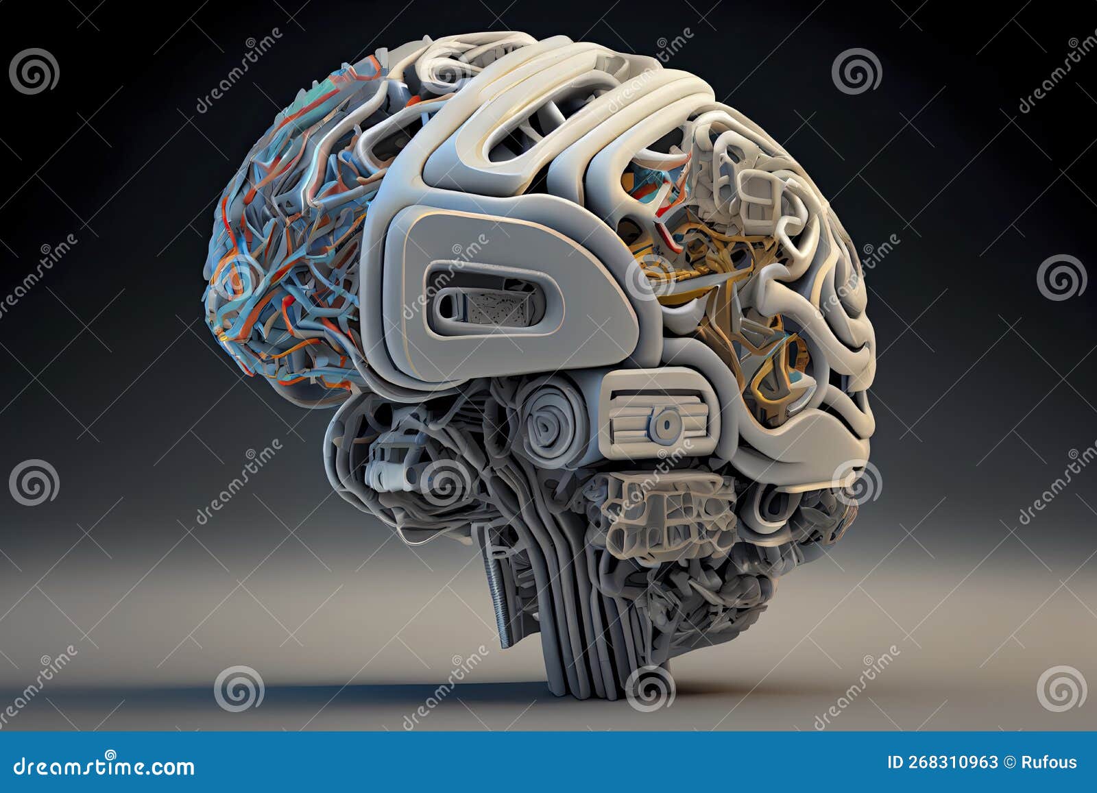 A Robot Head Model with a Human Brain on it ,3D Rendering Stock ...