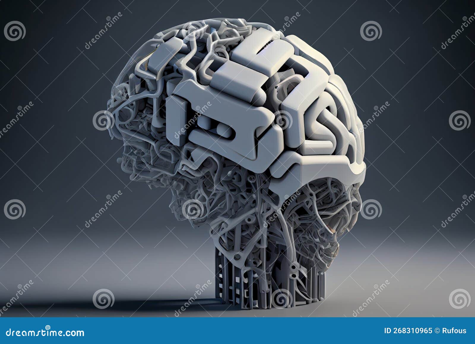 A Robot Head Model with a Human Brain on it ,3D Rendering Stock ...