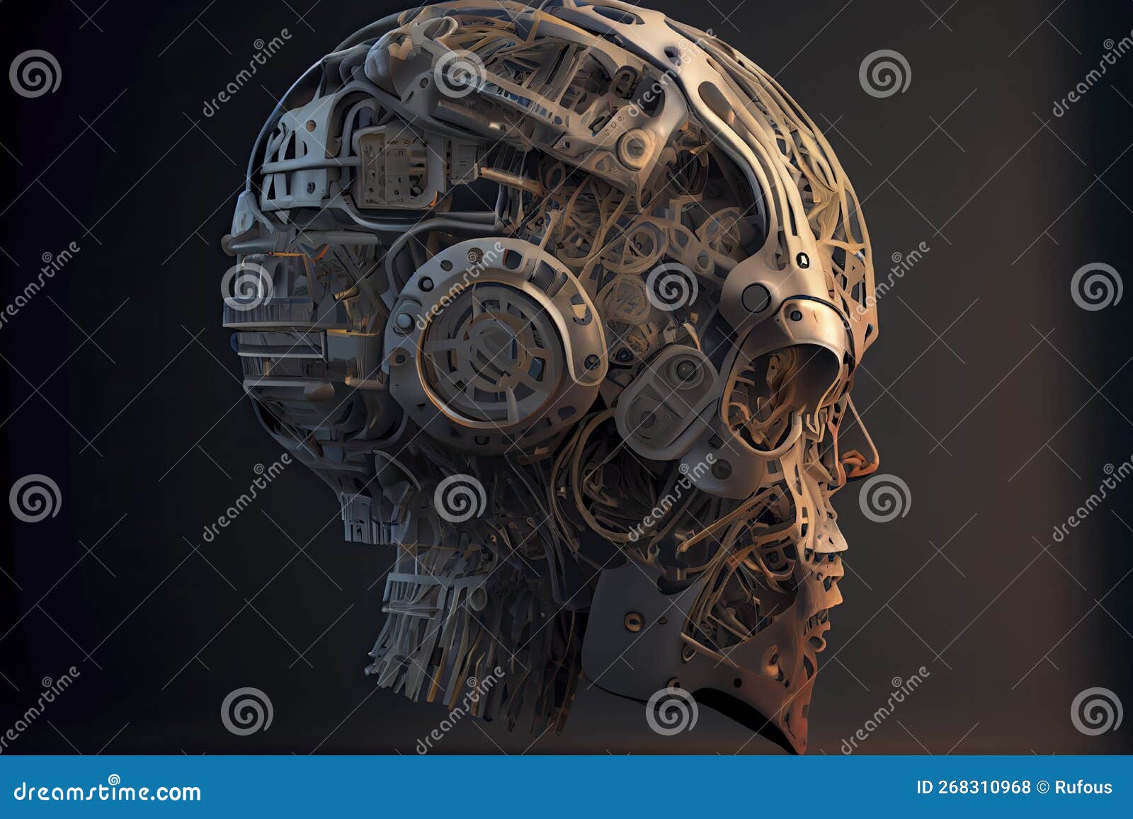 A Robot Head Model with a Human Brain on it ,3D Rendering Stock ...