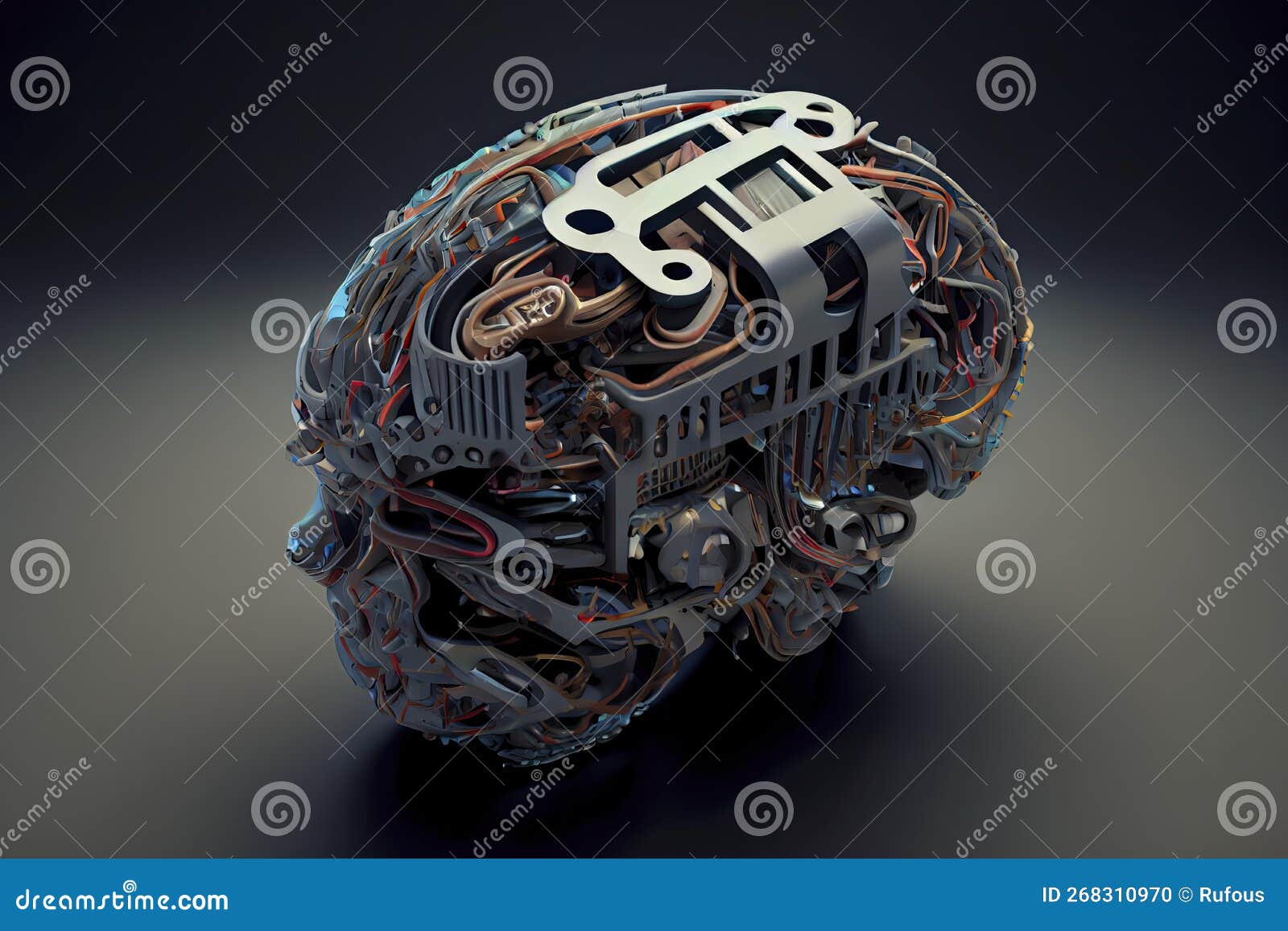 A Robot Head Model with a Human Brain on it ,3D Rendering Stock ...