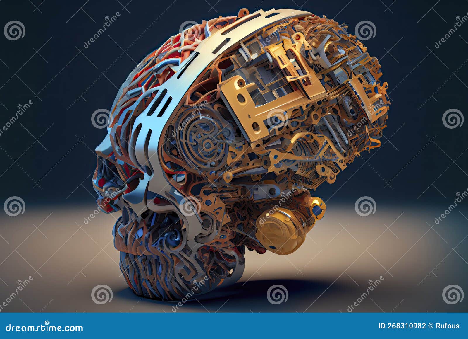 A Robot Head Model with a Human Brain on it ,3D Rendering Stock ...