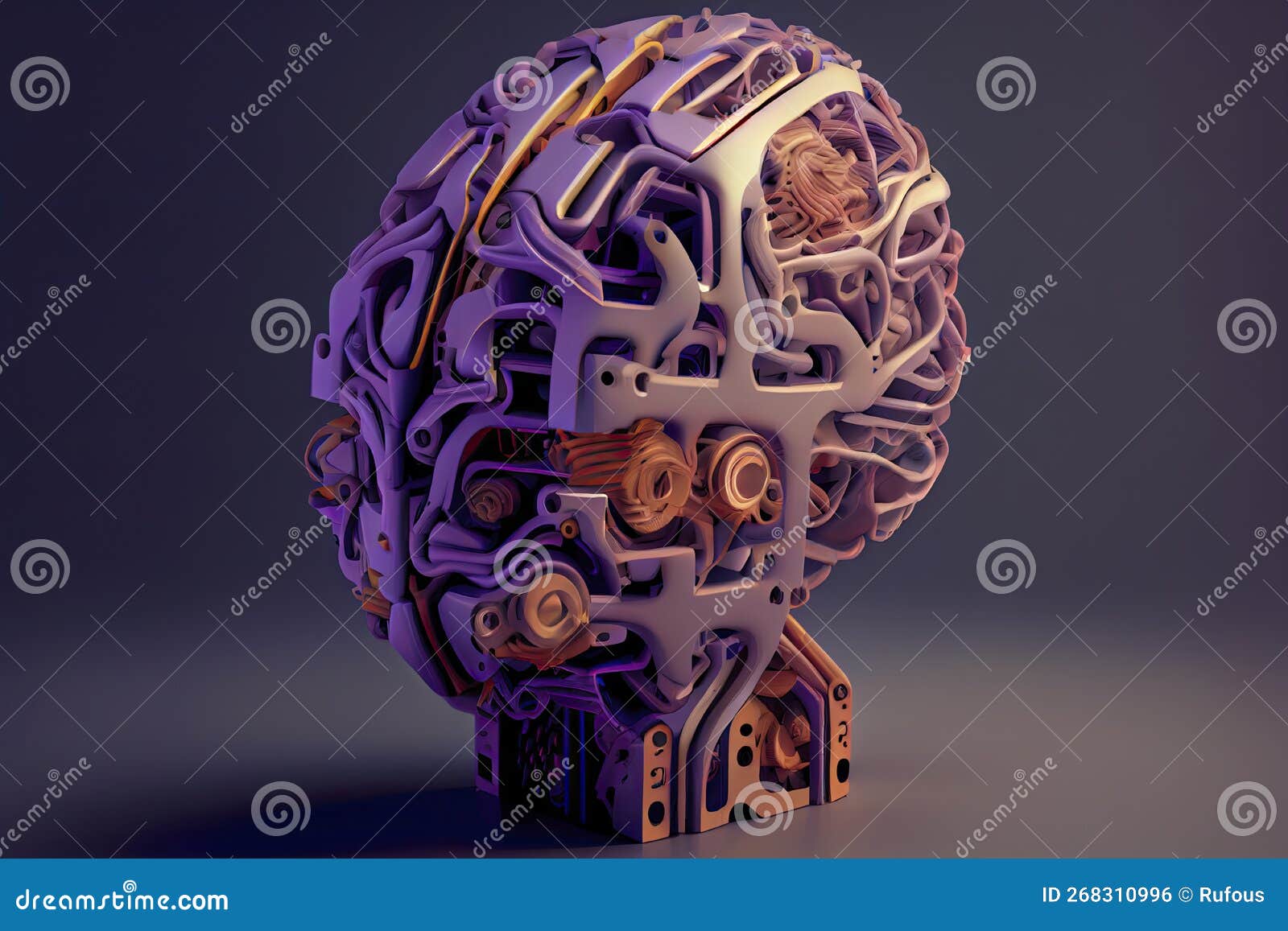 A Robot Head Model with a Human Brain on it ,3D Rendering Stock ...