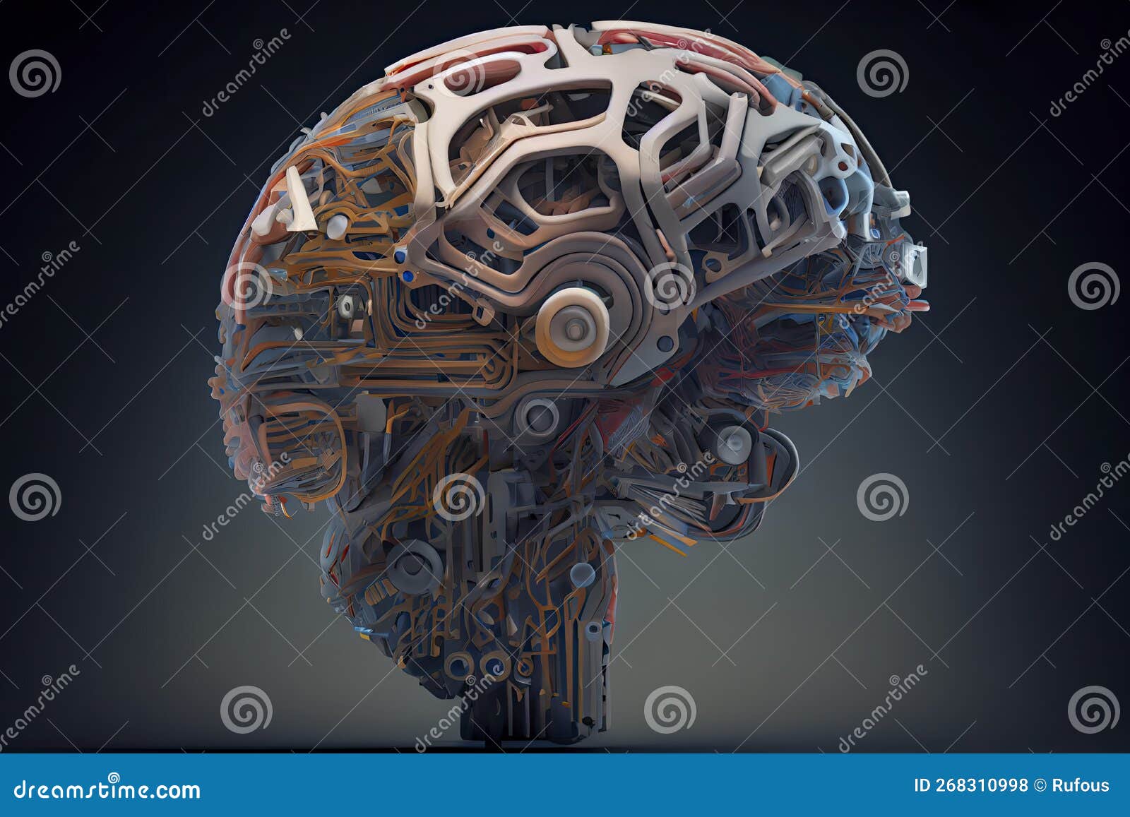 A Robot Head Model with a Human Brain on it ,3D Rendering Stock ...