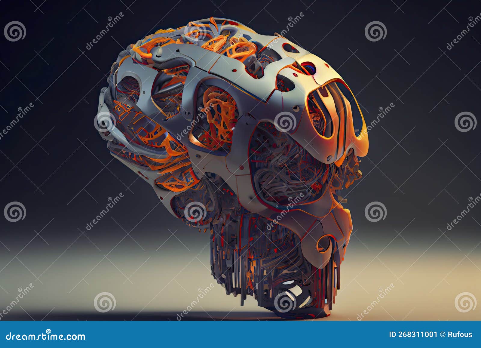 A Robot Head Model with a Human Brain on it ,3D Rendering Stock ...