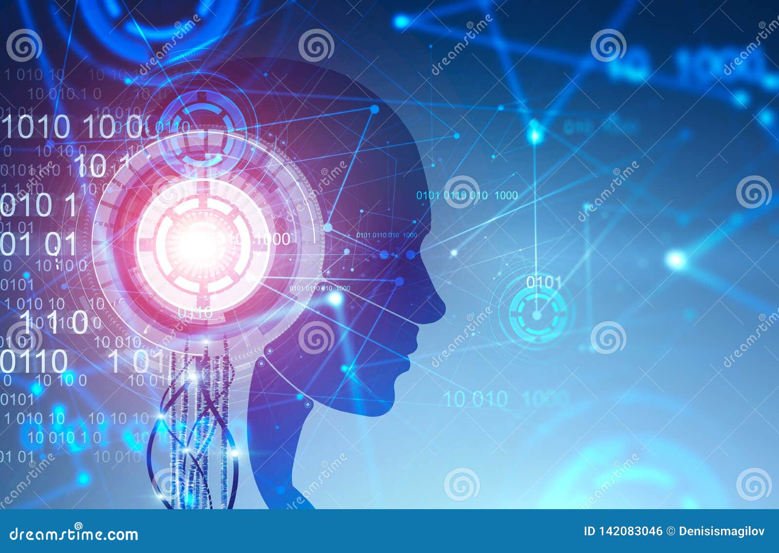 Robot Head Silhouette, Blue HUD Interface Stock Illustration ...